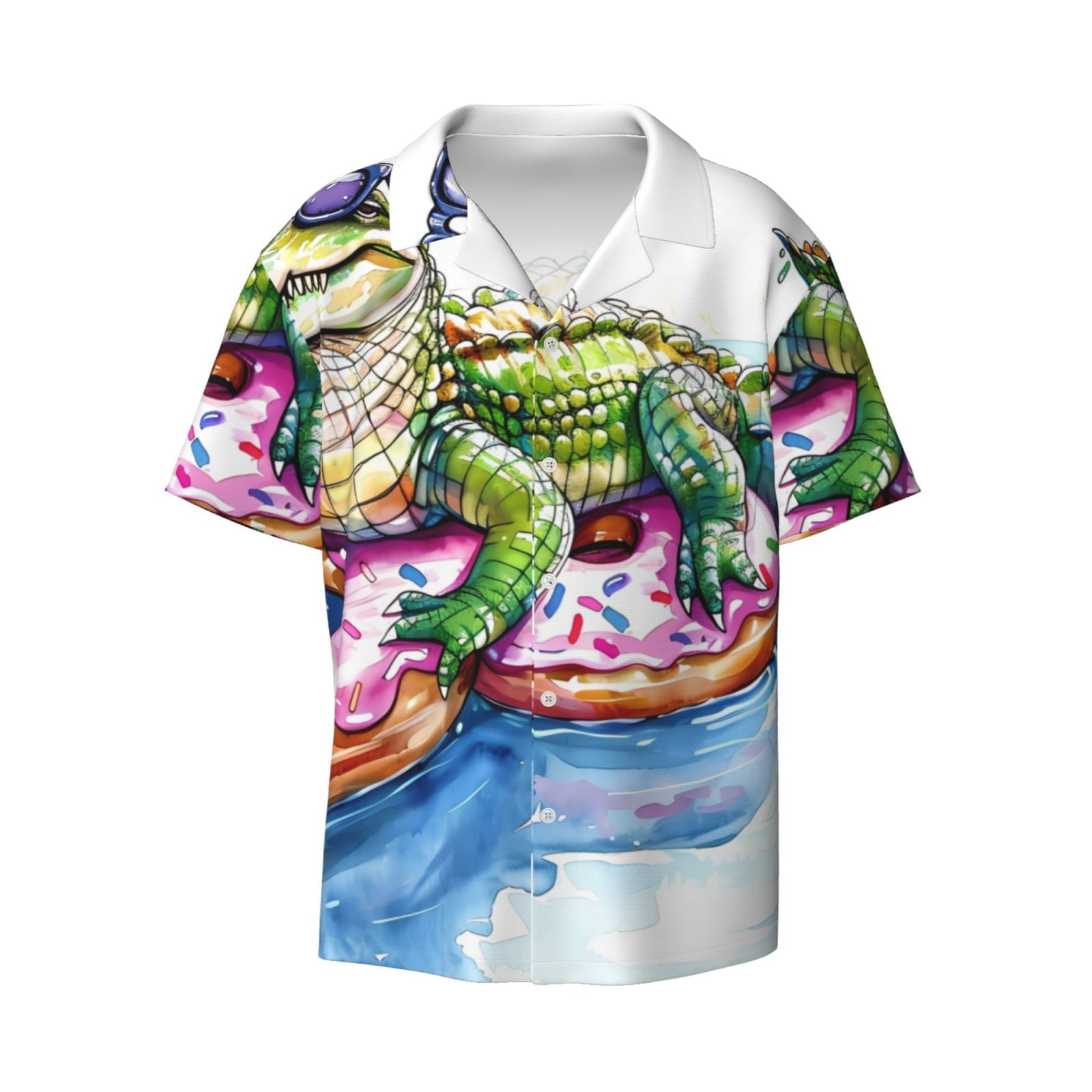 Fotbe Alligator Donut Pool Float print Short Sleeve Button Down Shirts ...