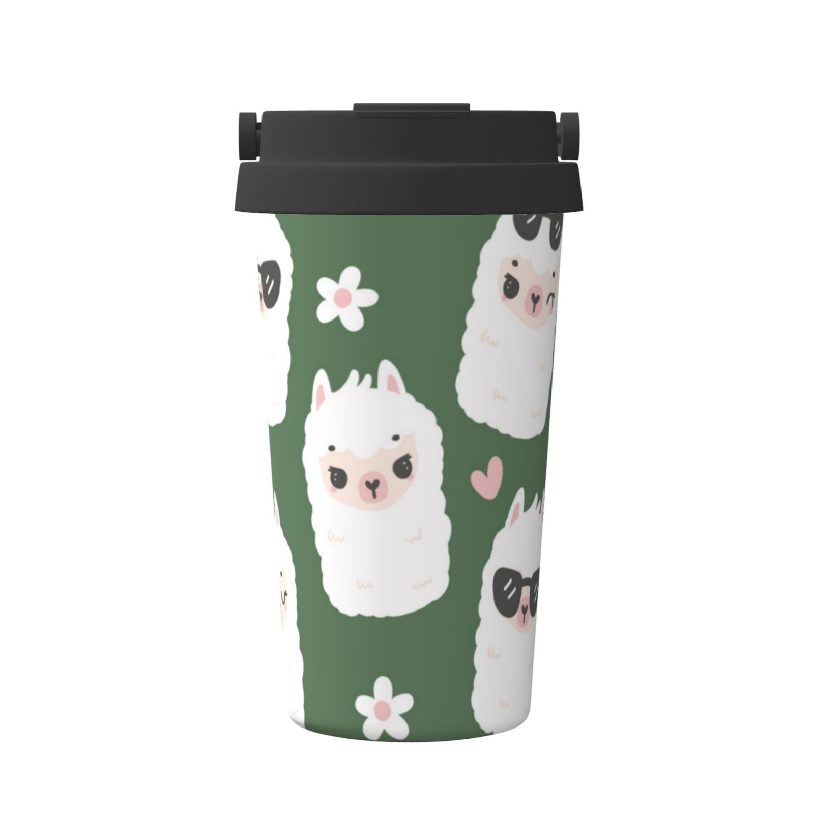 Fotbe Alpaca Faces Printed Insulated Travel Coffee Mug Spill Proof Leak ...