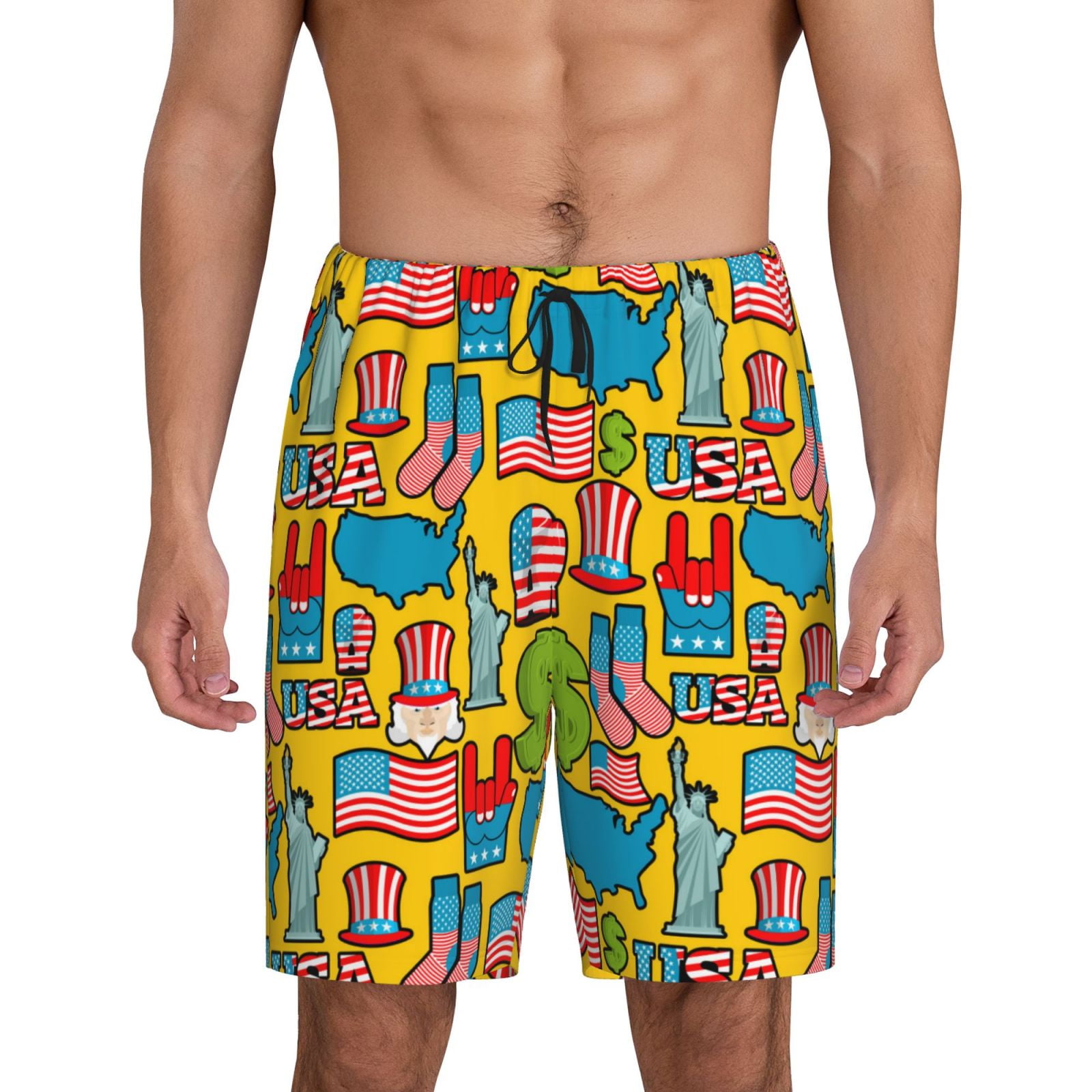 Fotbe America Symbols Pajama Shorts for Men, Men's Pajama Bottoms ...