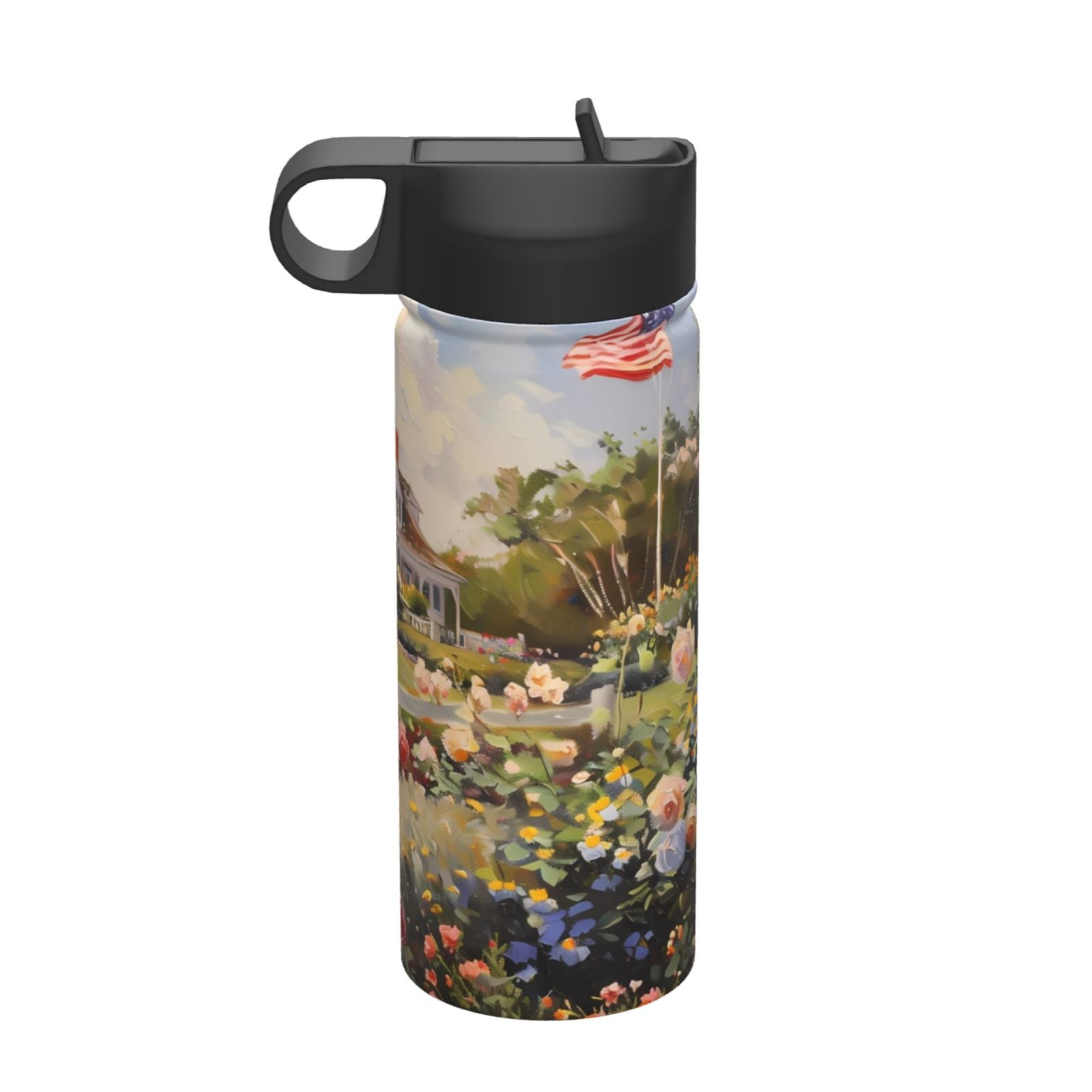 Fotbe American Flag Rose Garden Pattern 18oz Sports Insulated Kettle ...
