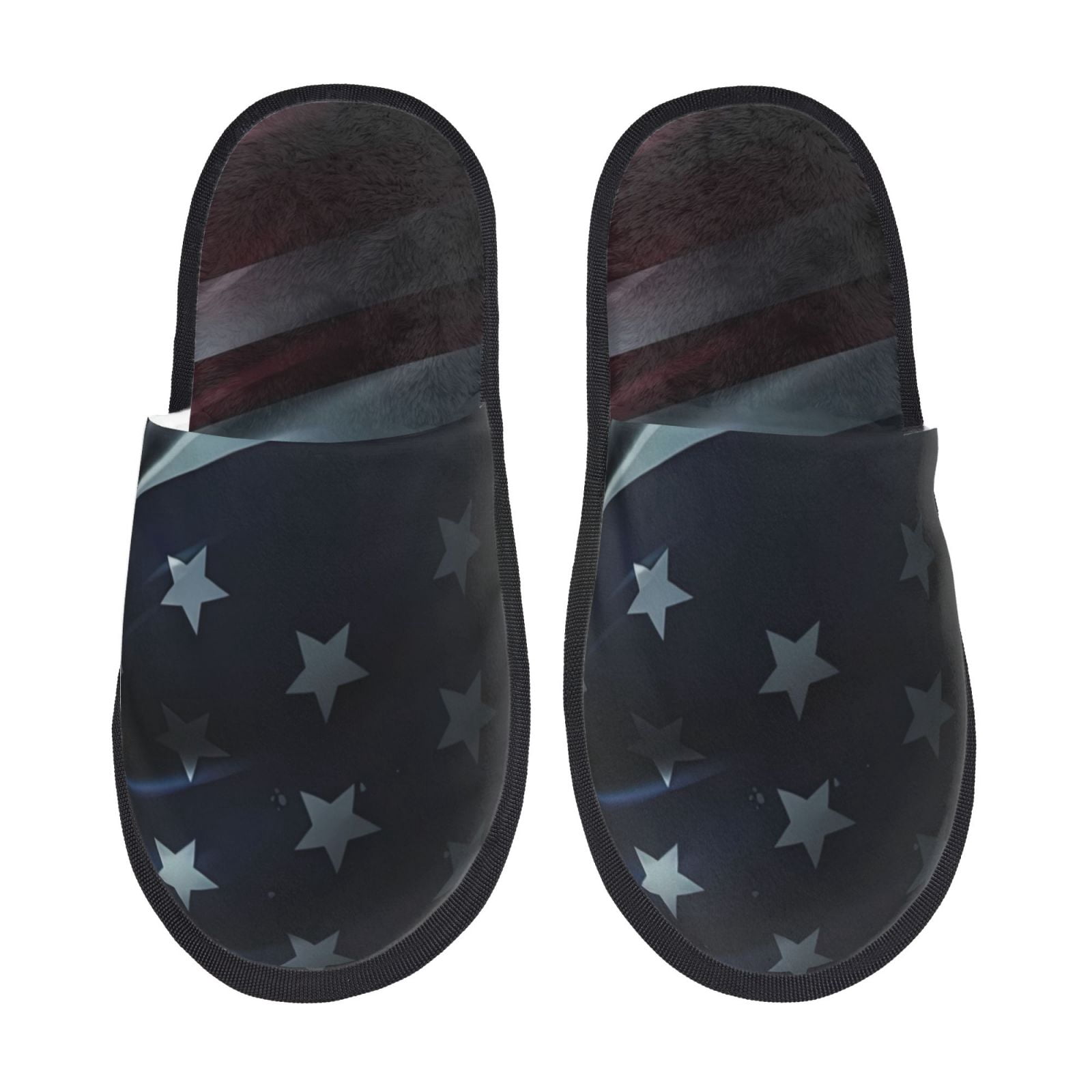 Fotbe American Flag Waving Print Pattern Women's Fuzzy Slippers Plush ...