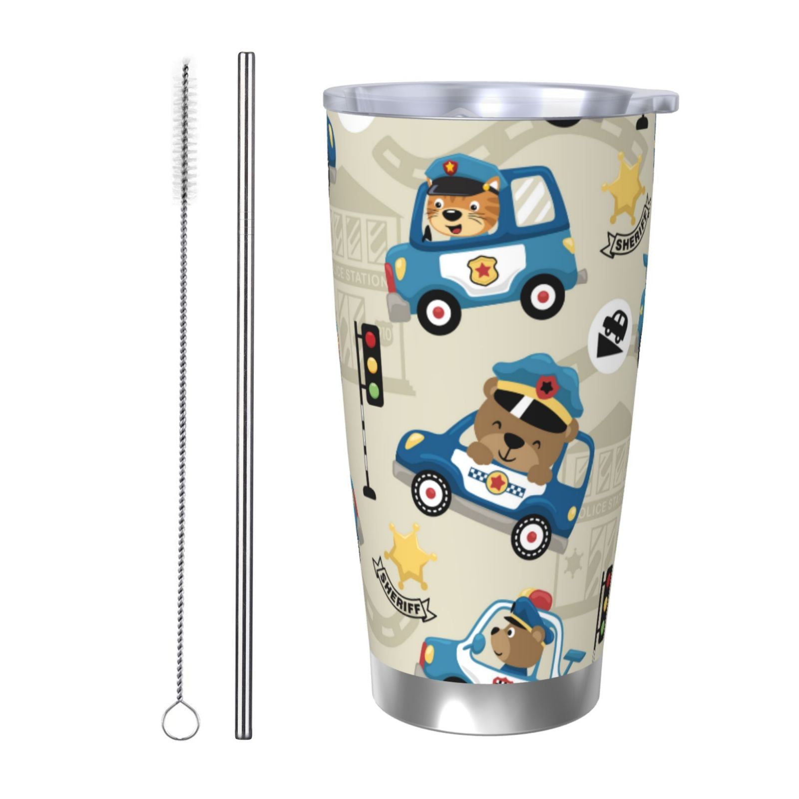 Fotbe Animals Driving Police Car Pattern 20 oz Tumbler Stainless Steel ...