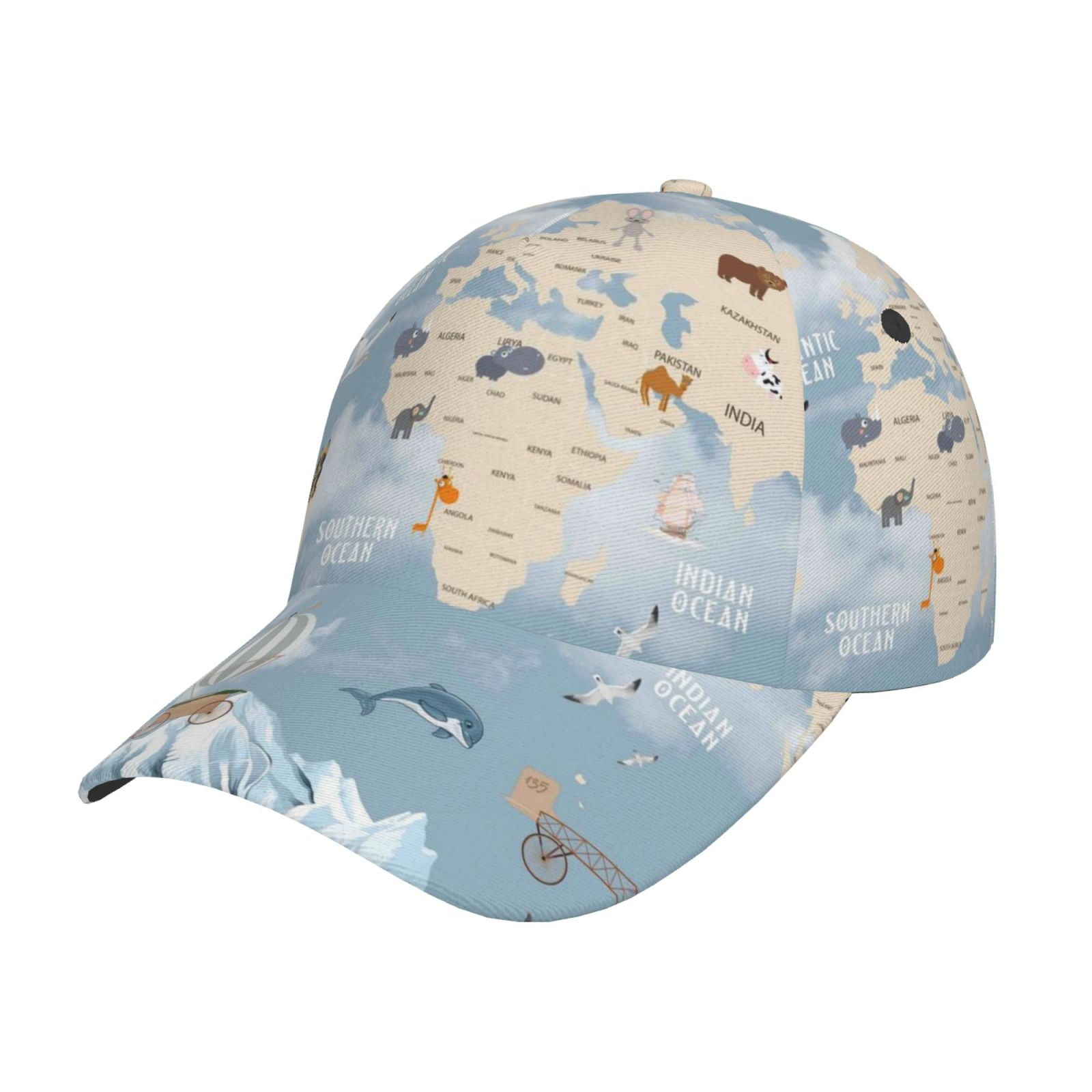Fotbe Animals Travel World Map Baseball Cap, Animals Travel World Map ...
