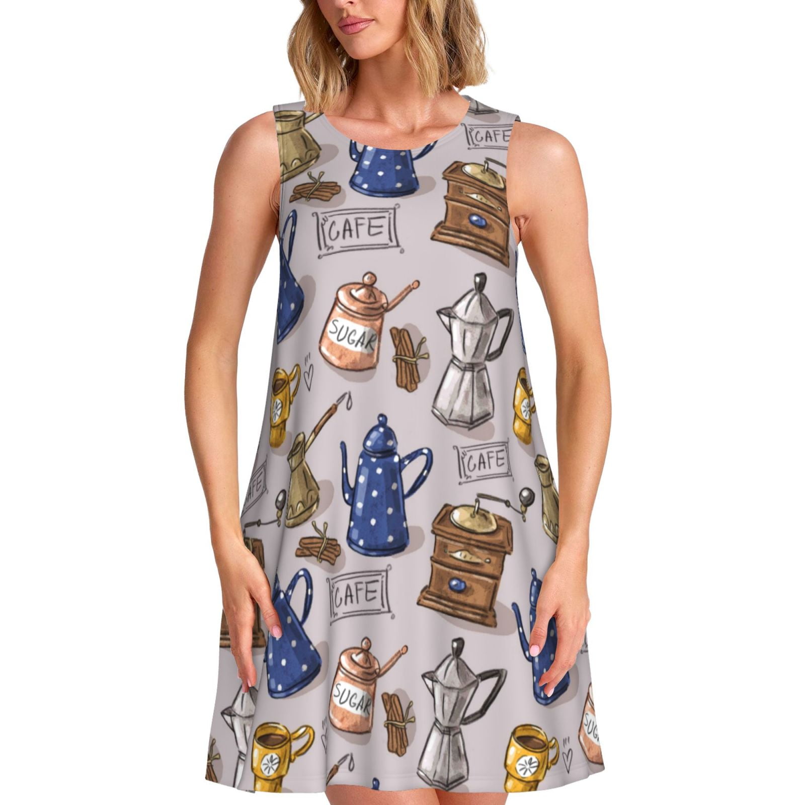 Fotbe Antique Vintage Teapot Coffee Grinder Pattern Women’s Summer Tank ...