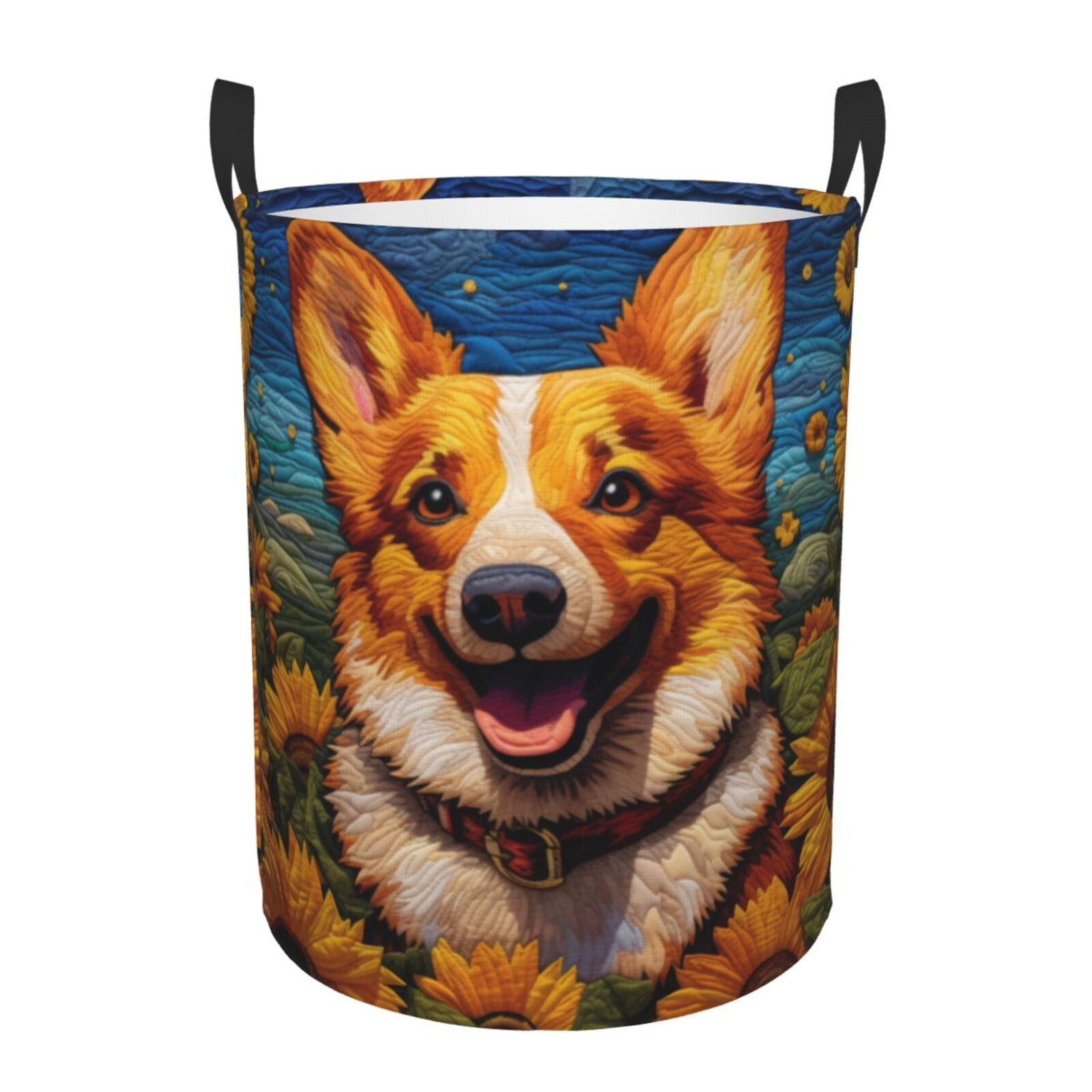 Fotbe Artistic Sunflower Corgi Laundry Basket with Handles, Waterproof ...