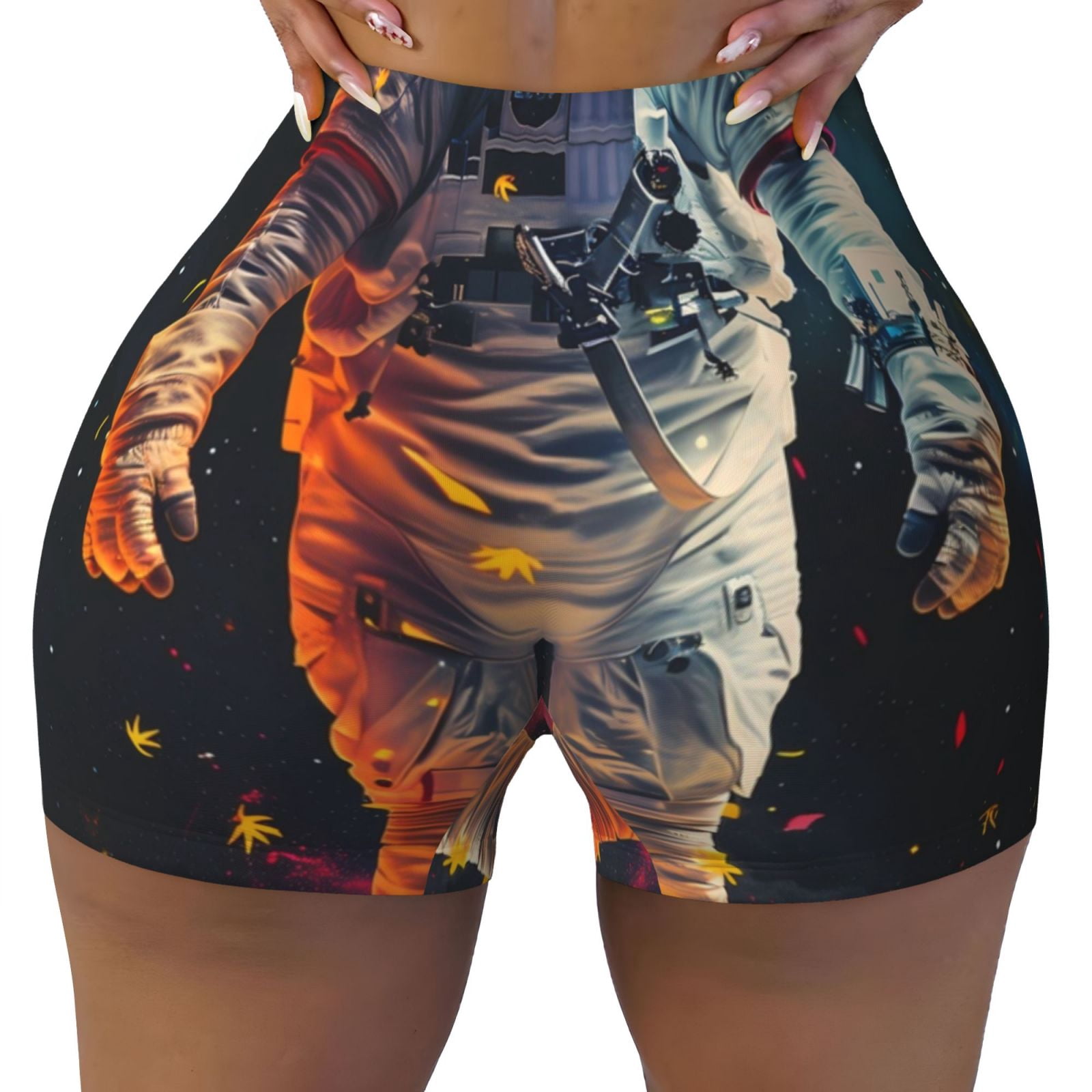 Fotbe Astronaut Cosmic Rainbow Seamless Shorts, Womens Workout Shorts ...