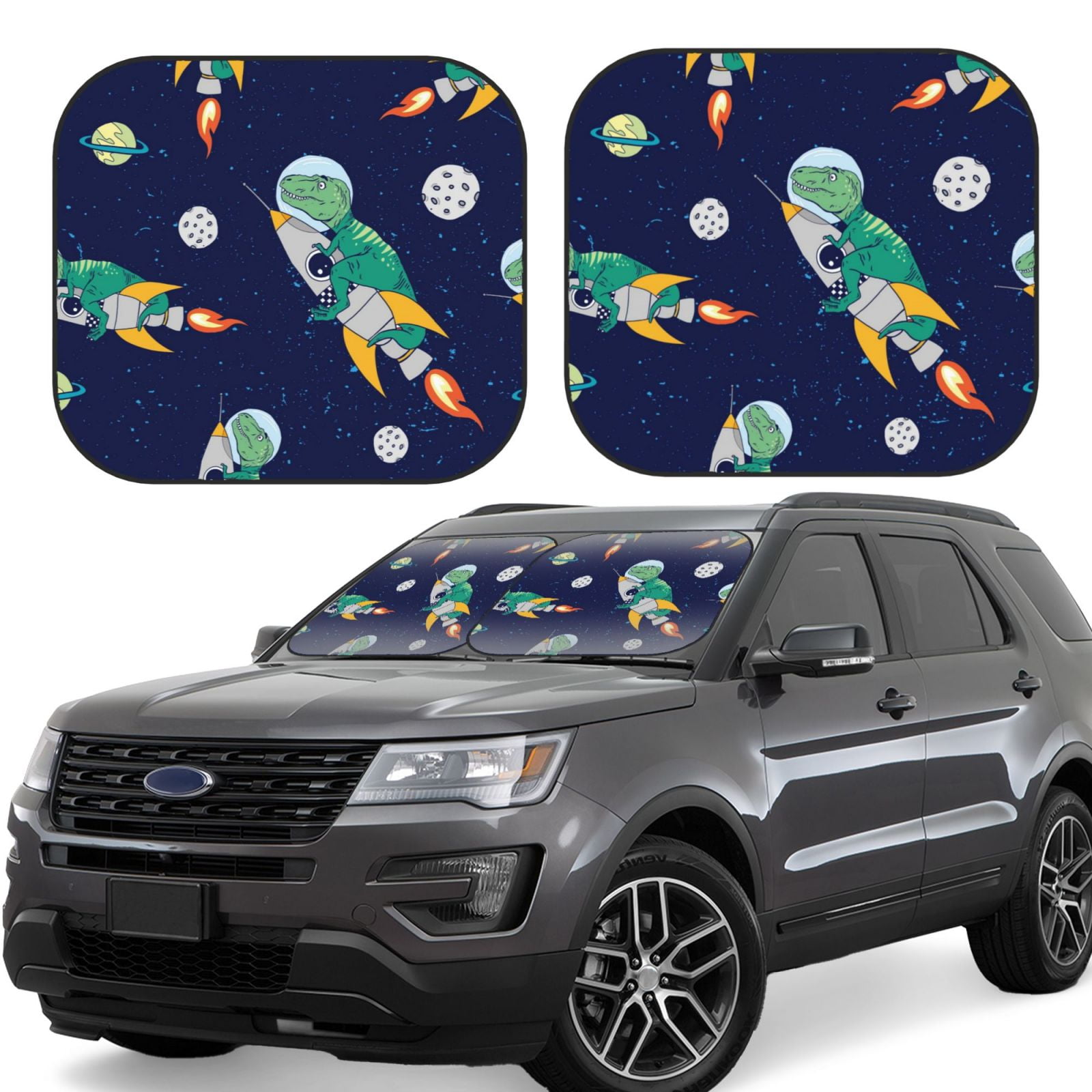 Fotbe Astronaut Dinosaur and Space 2-Piece Car Windshield Sun Shade ...