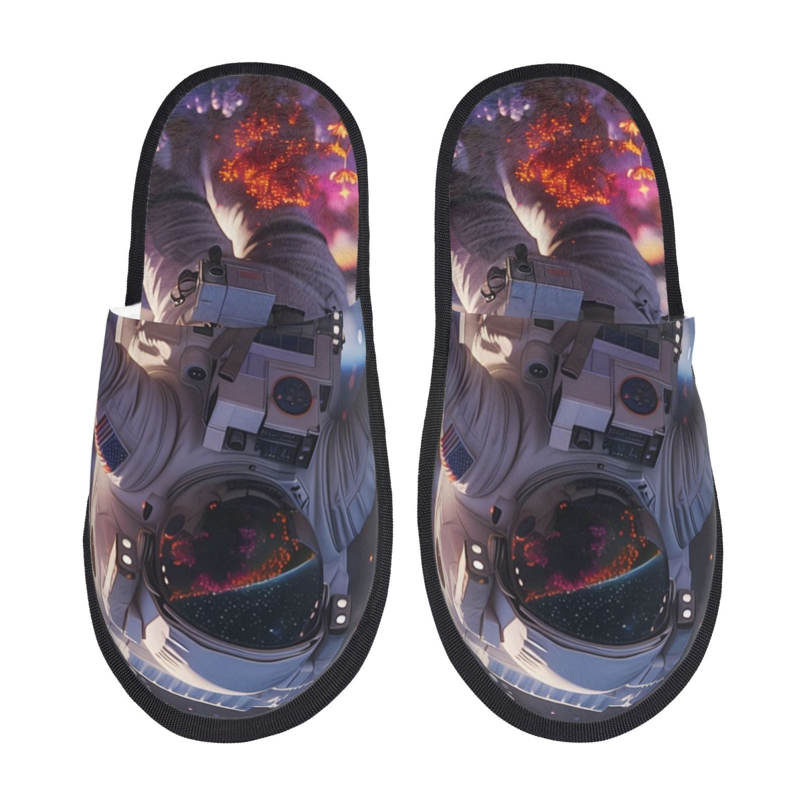 Fotbe Astronaut In Cosmic Garden Pattern Women's Fuzzy Slippers Plush ...