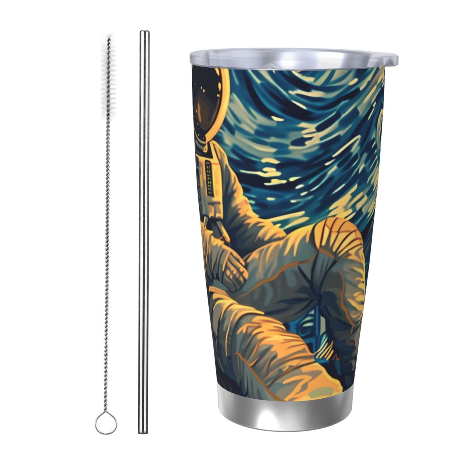 Fotbe Astronaut Starry Night Pattern 20 oz Tumbler Stainless Steel Vacuum Insulated Coffee Ice ...