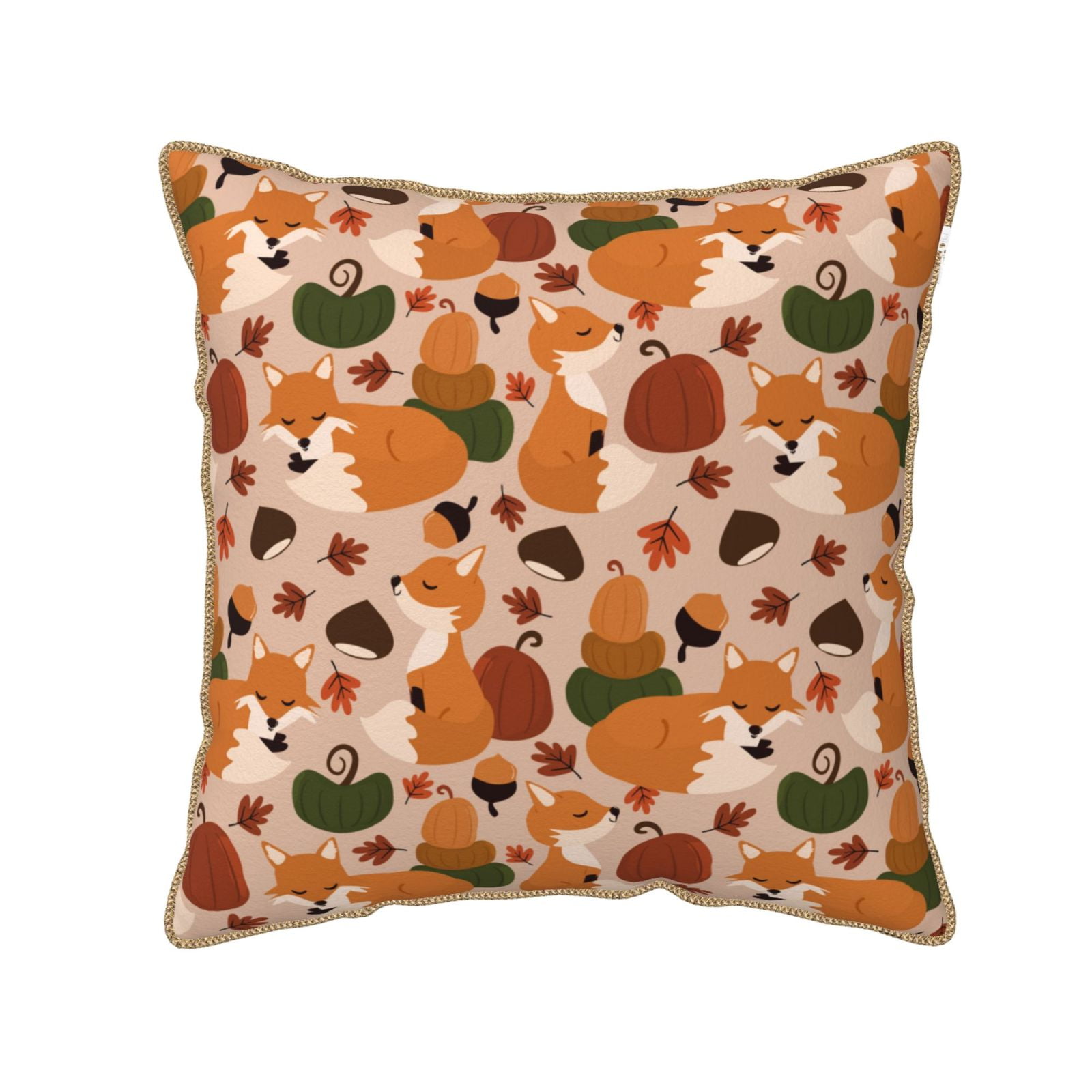 Fotbe Autumn Fox Pumpkin Lazy Pattern Velvet Decorative Throw Pillow ...