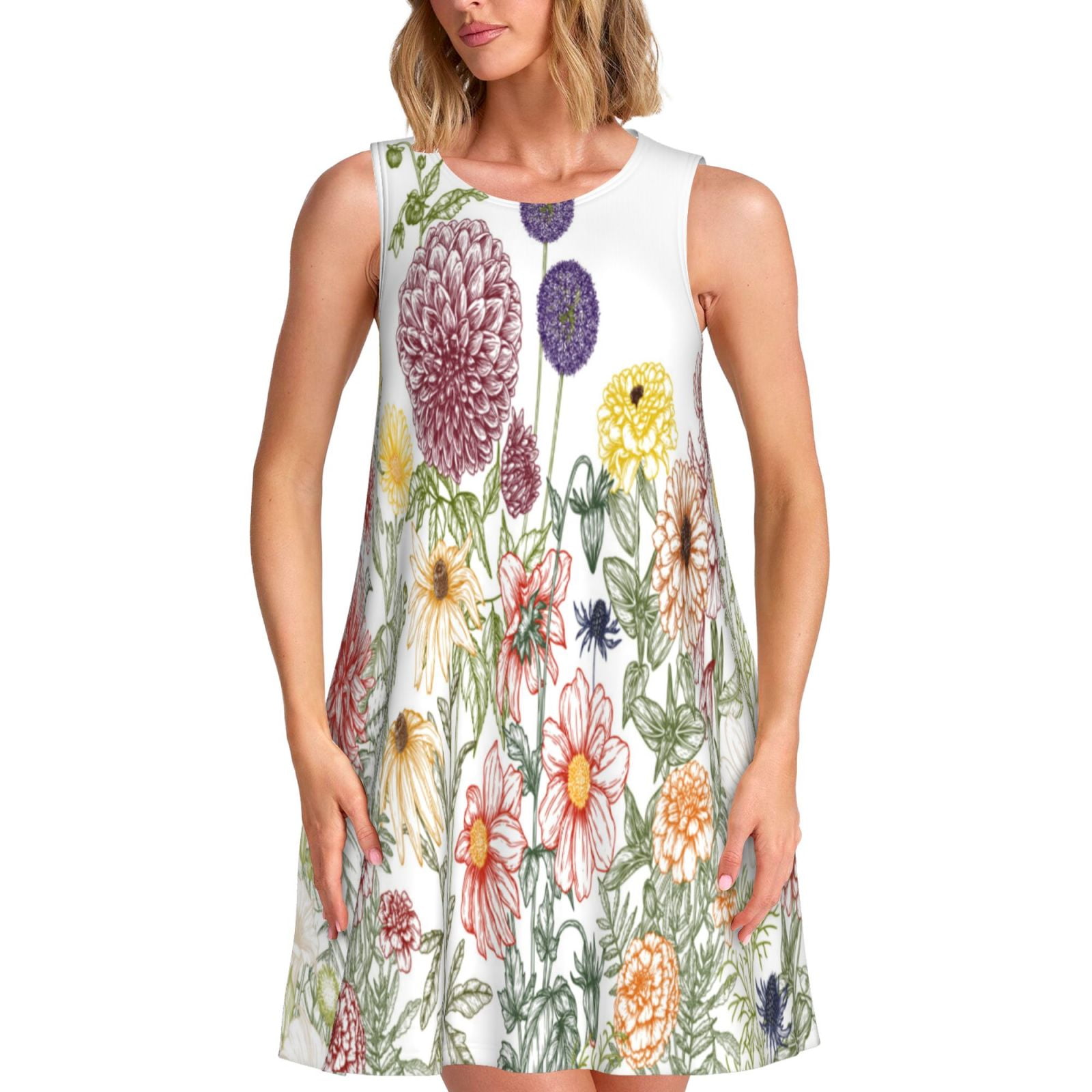 Fotbe Autumn Garden Pattern Women’s Summer Tank Midi Dress – Sleeveless ...