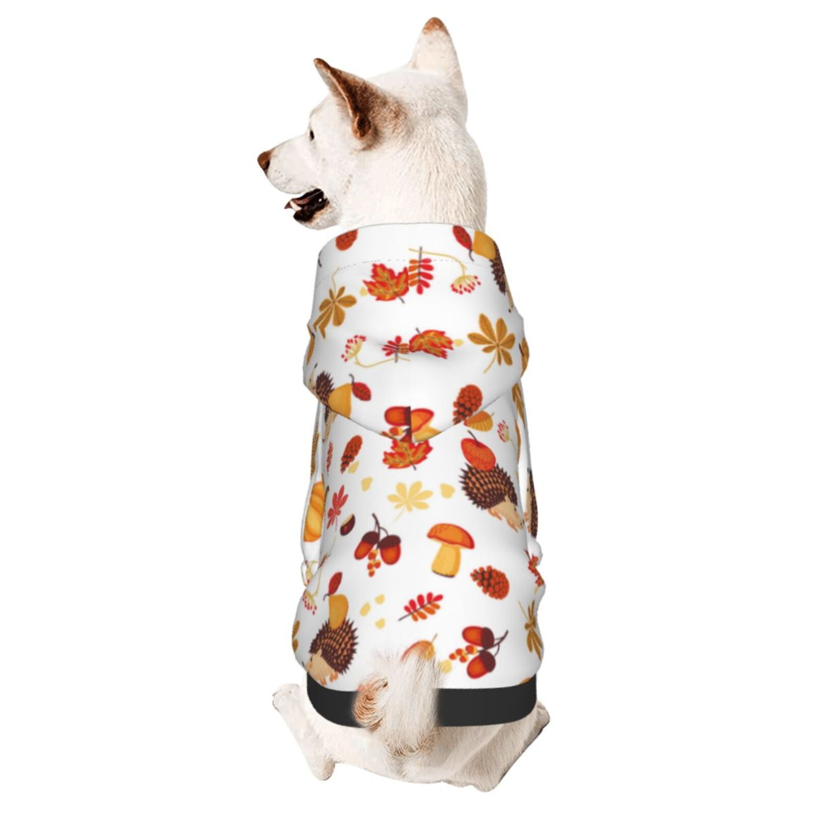 Fotbe Autumn Maple Leaf with Hedgehog Print Small Dog Sweater Hoodies Pet Grey Hooded Soft ...