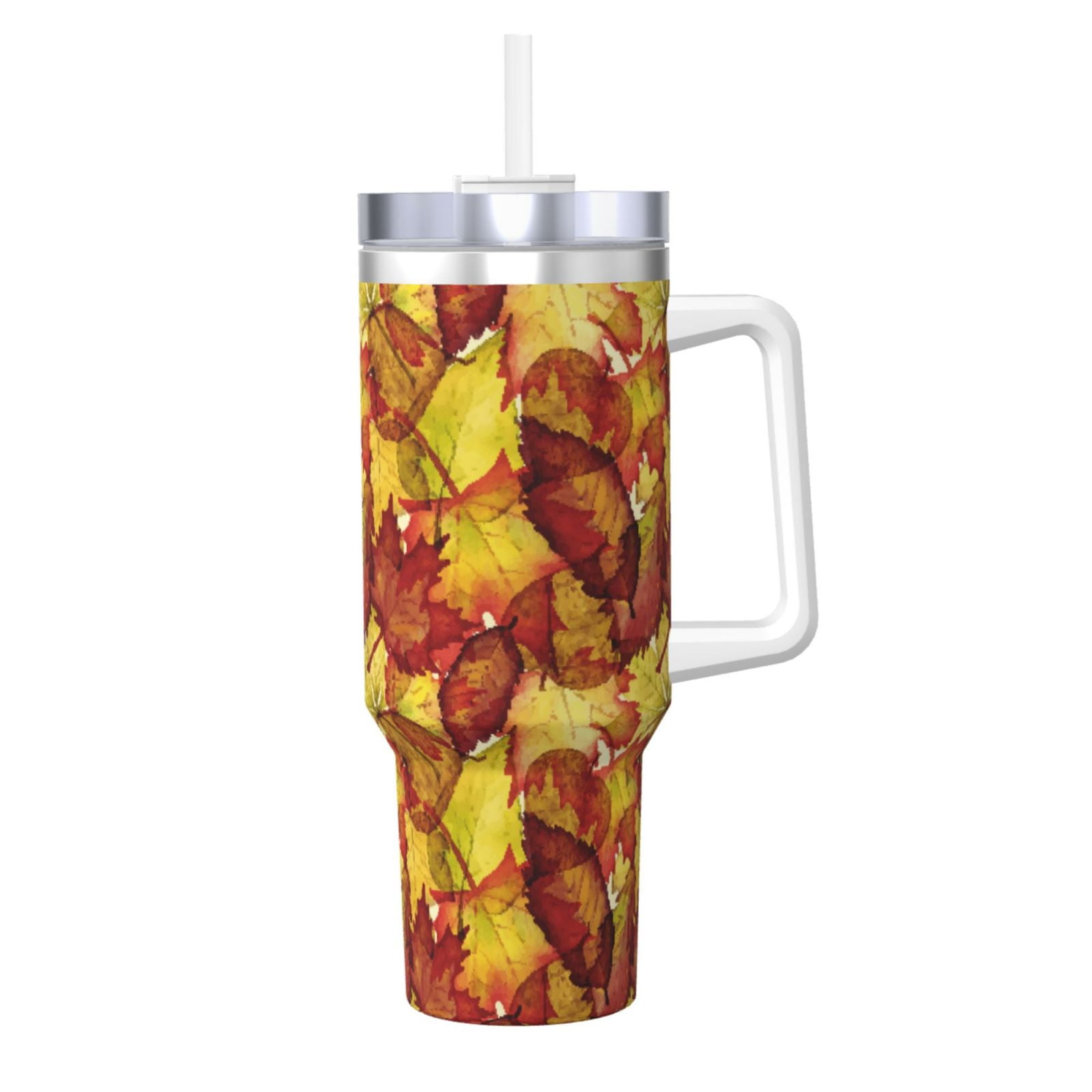 Fotbe Autumn Mosaic Maple Leaves Pattern 40oz Ice Bully With Handle And ...