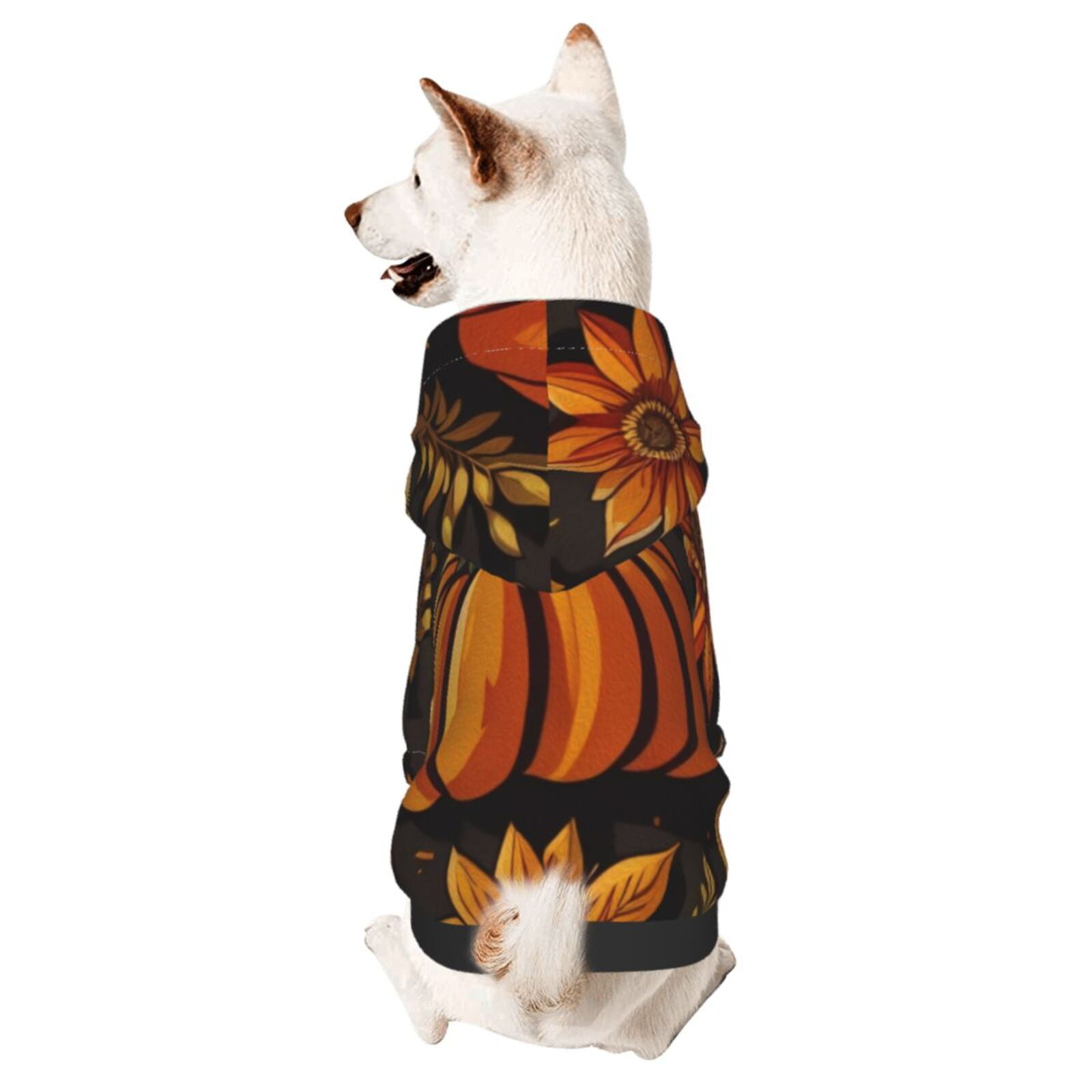 Fotbe Autumn Pumpkin Leaves Print Small Dog Sweater Hoodies Pet Grey ...