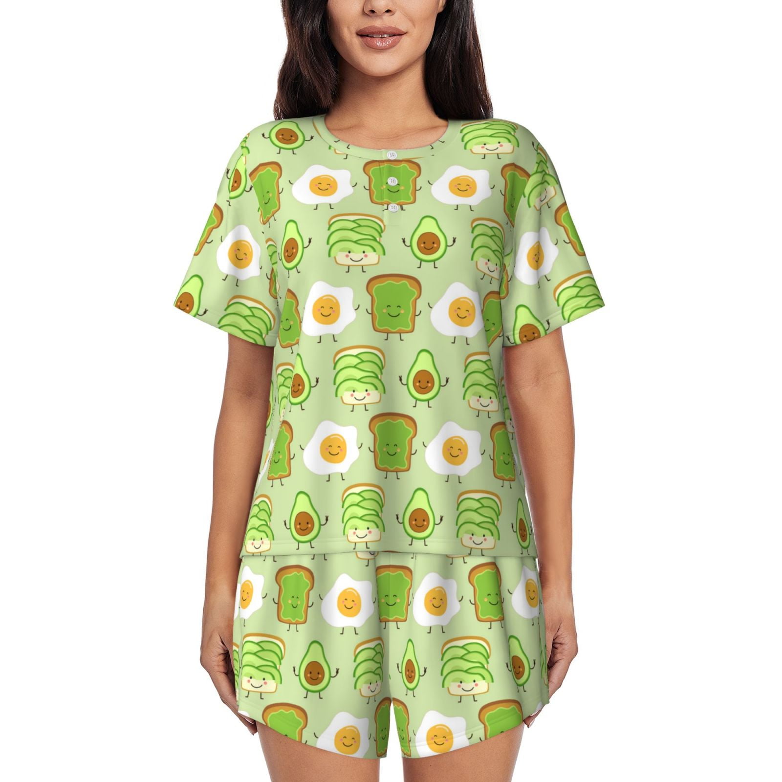 Fotbe Avocado And Toast Print Pajama Set for Women 2 Piece Loungewear ...