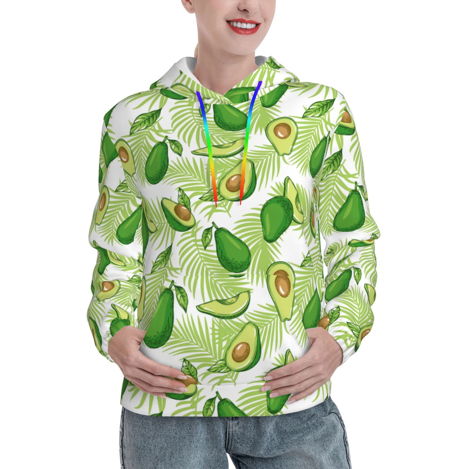 Fotbe Avocado And Tropical Palm Leaves Pattern Womens Long Sleeve ...