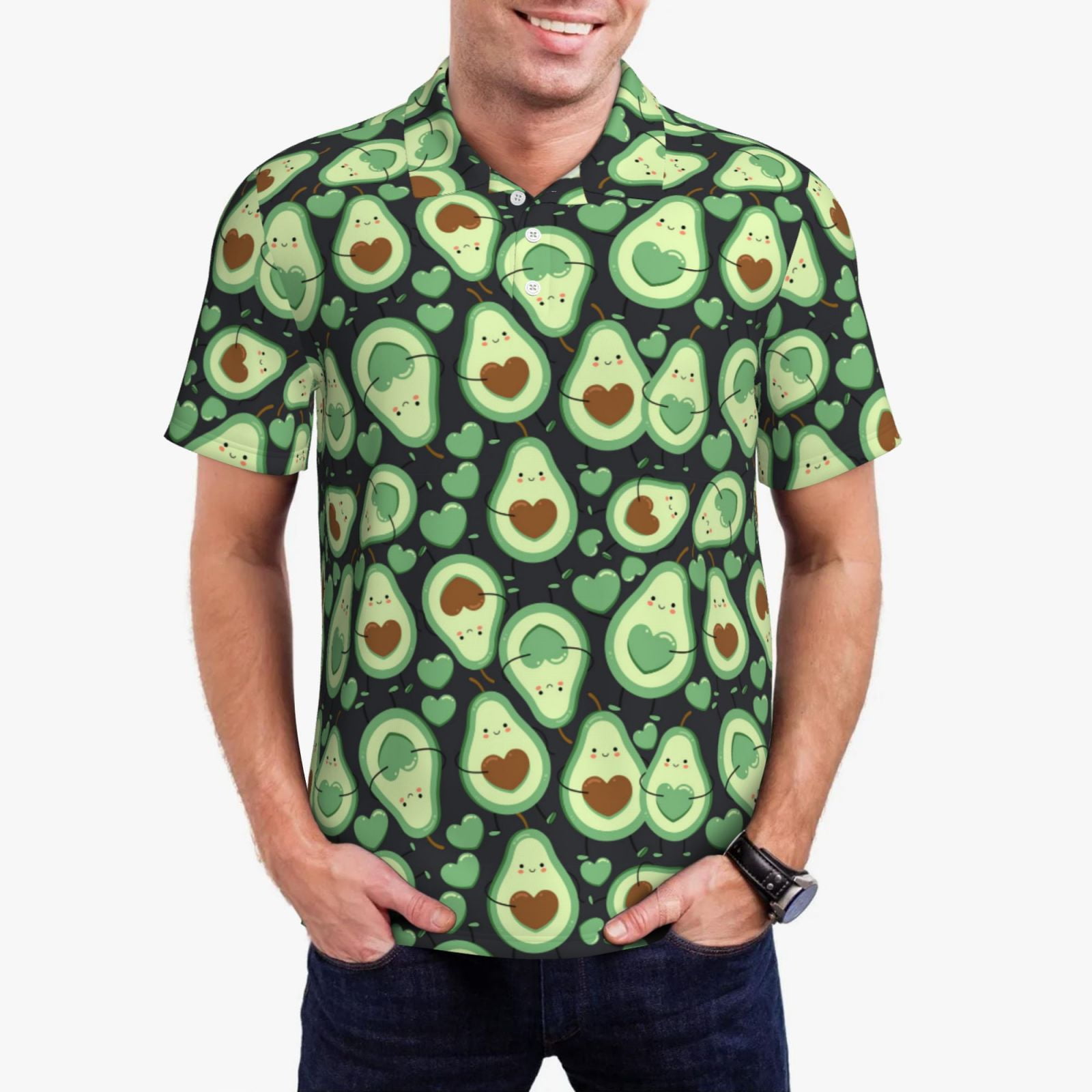 Fotbe Avocado Heart Pattern Men’s Golf Polo Shirt – Breathable ...