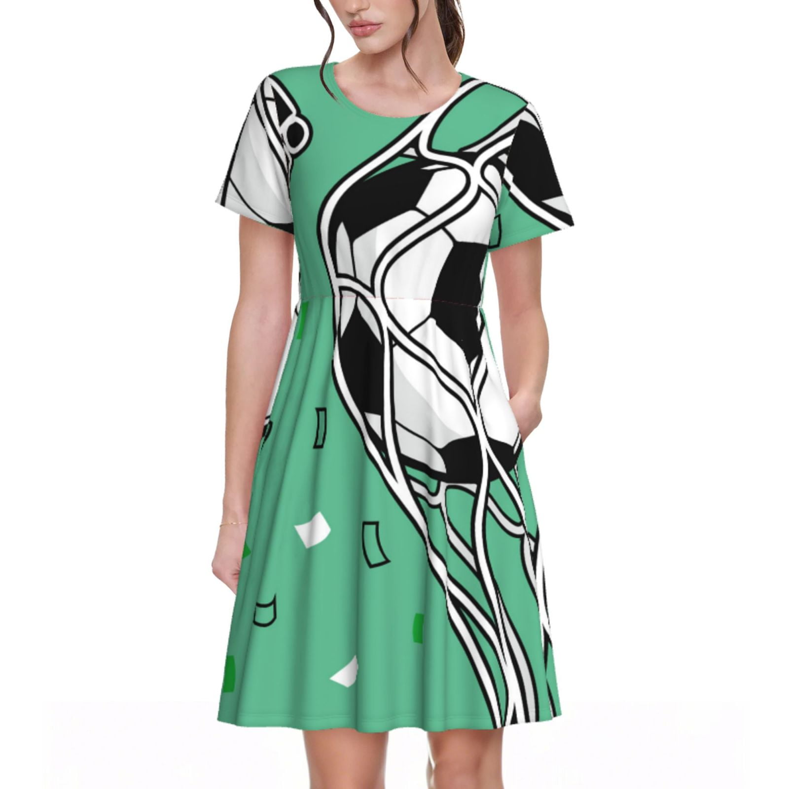 Fotbe BALL INSIDE THE NET GOAL Pattern Dress Casual Womens Fashion ...