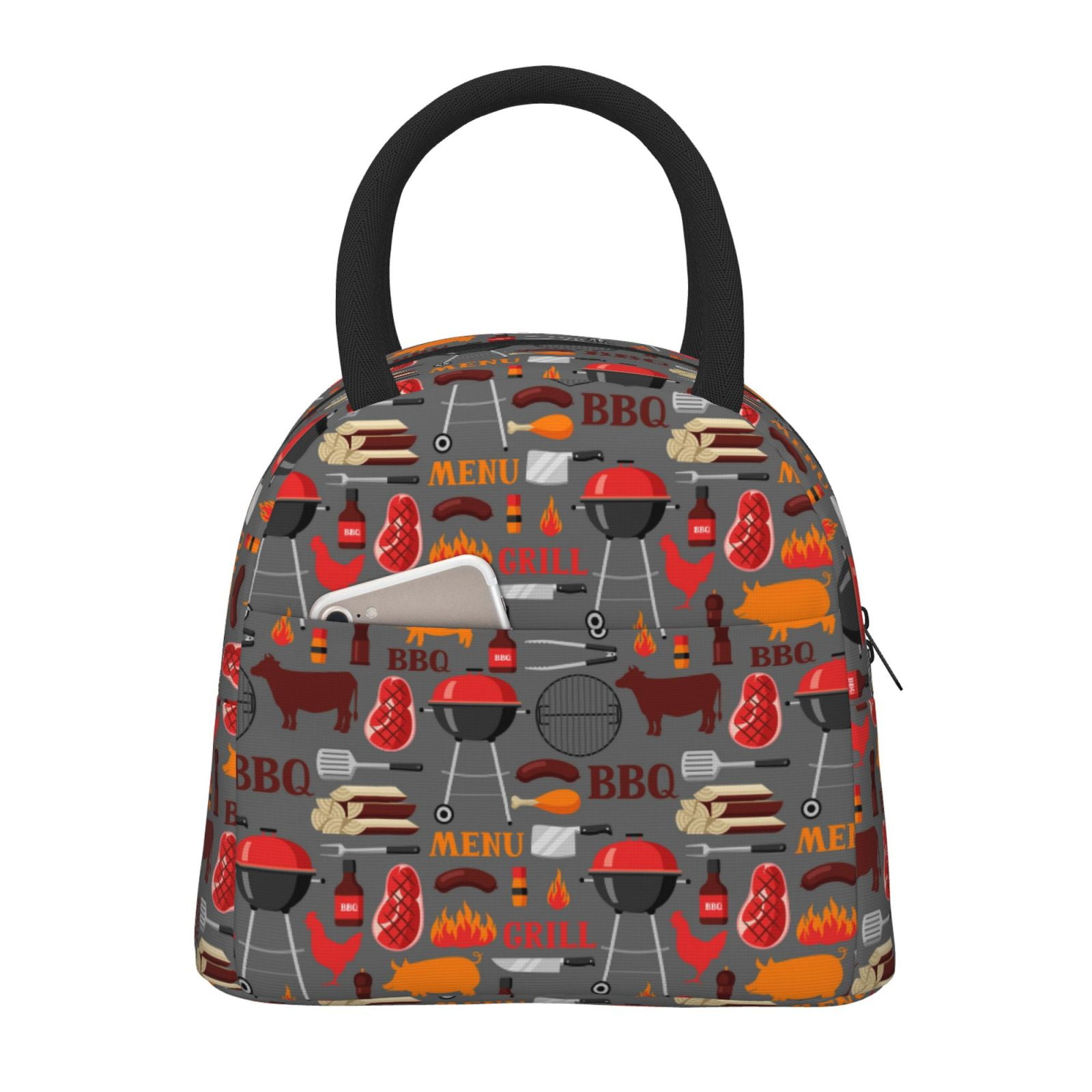 Fotbe BBQ Icons Pattern Lunch Bag, Insulated Lunch Box, Small Leakproof ...