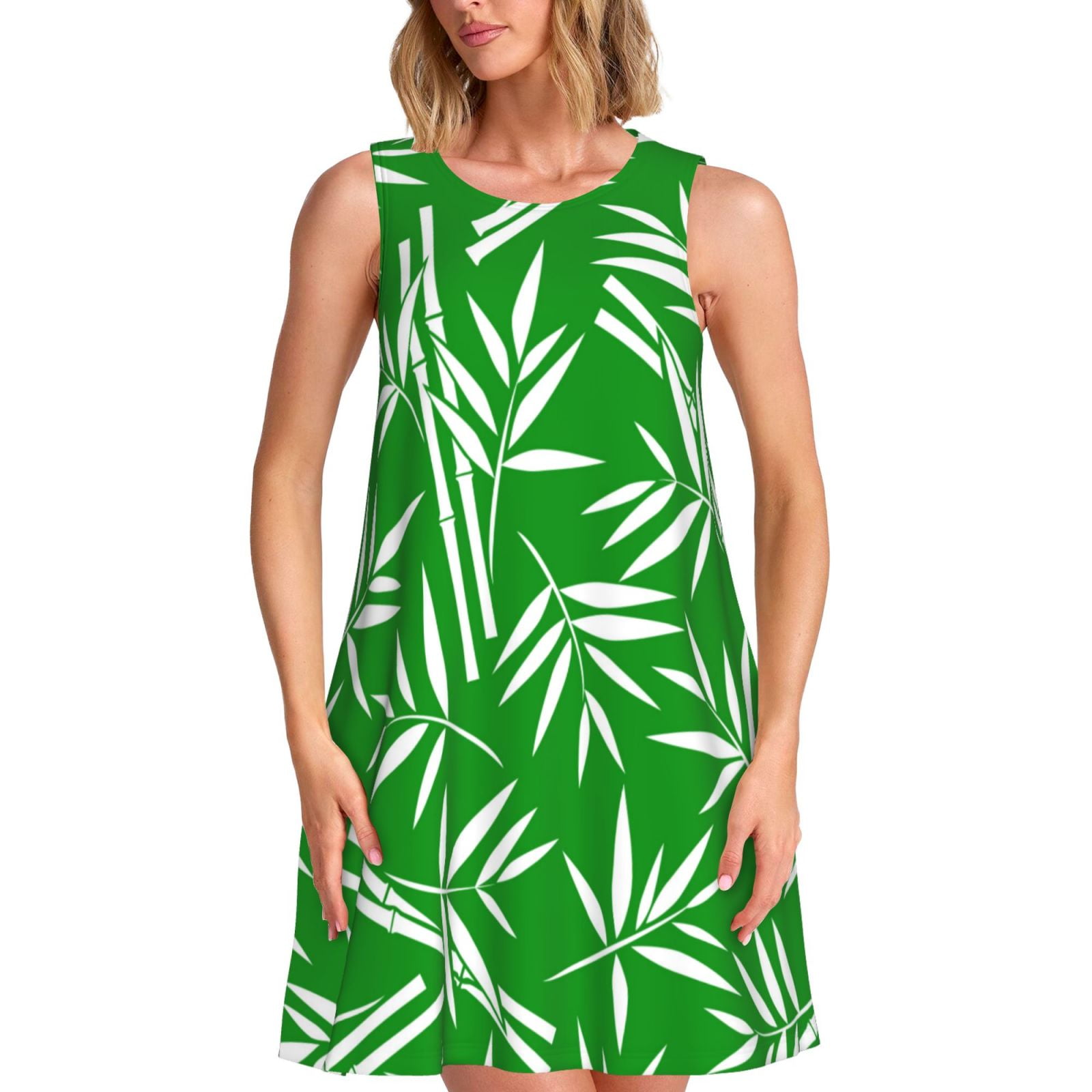 Fotbe Bamboo Pattern Women’s Summer Tank Midi Dress – Sleeveless A-Line ...