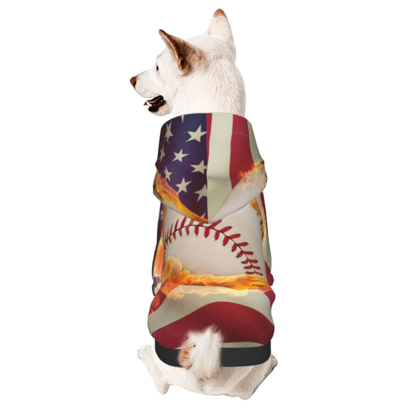 Fotbe Baseball Ball With Flag Print Small Dog Sweater Hoodies Pet Grey ...
