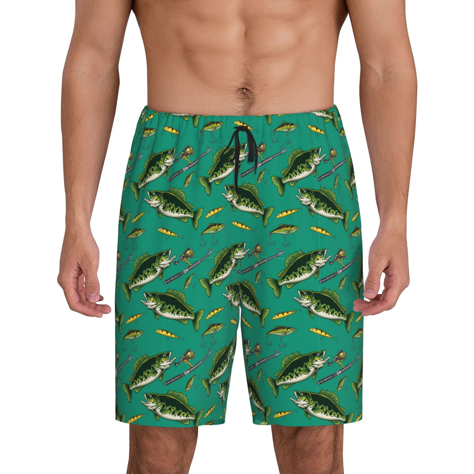 Fotbe Bass Fish Pattern Pajama Shorts for Men, Men's Pajama Bottoms ...