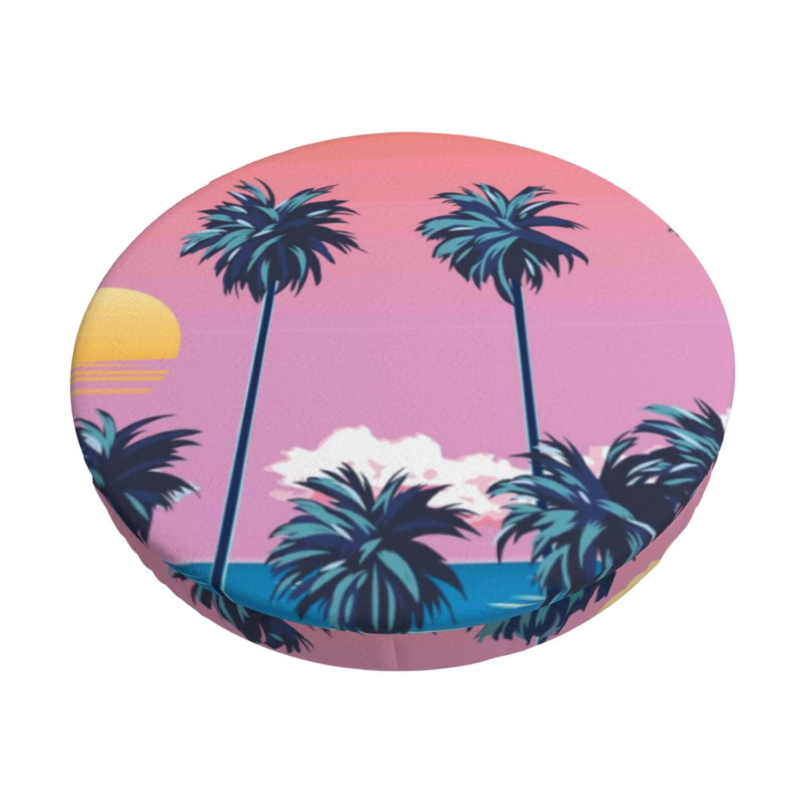 Fotbe Beach with Palm Trees Stool Covers Round,Waterproof Round Bar ...