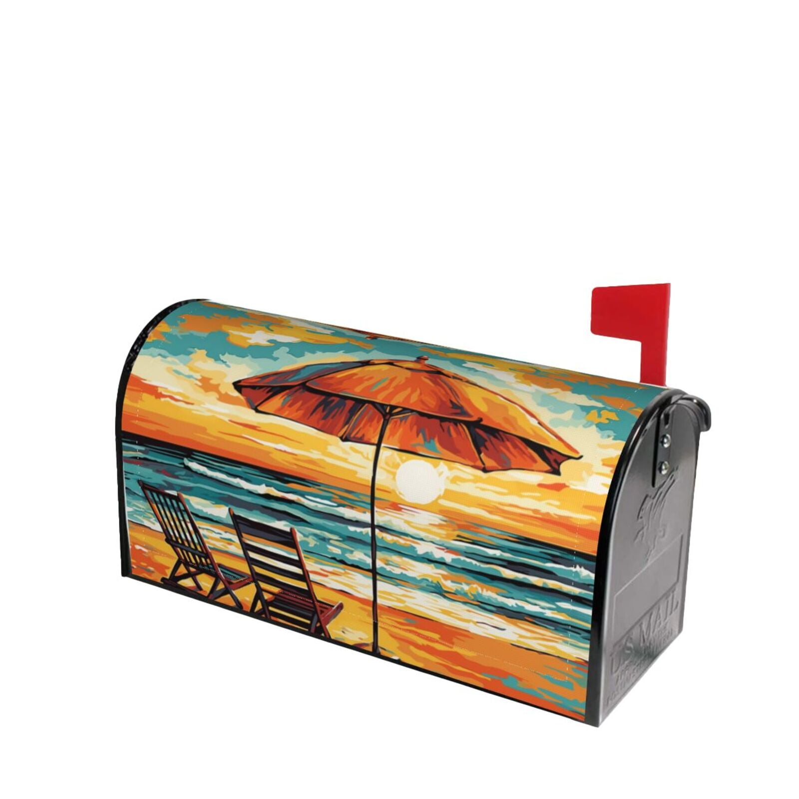 Fotbe Beach Umbrella Sunset Mailbox Covers Post Letter Box Cover Garden ...