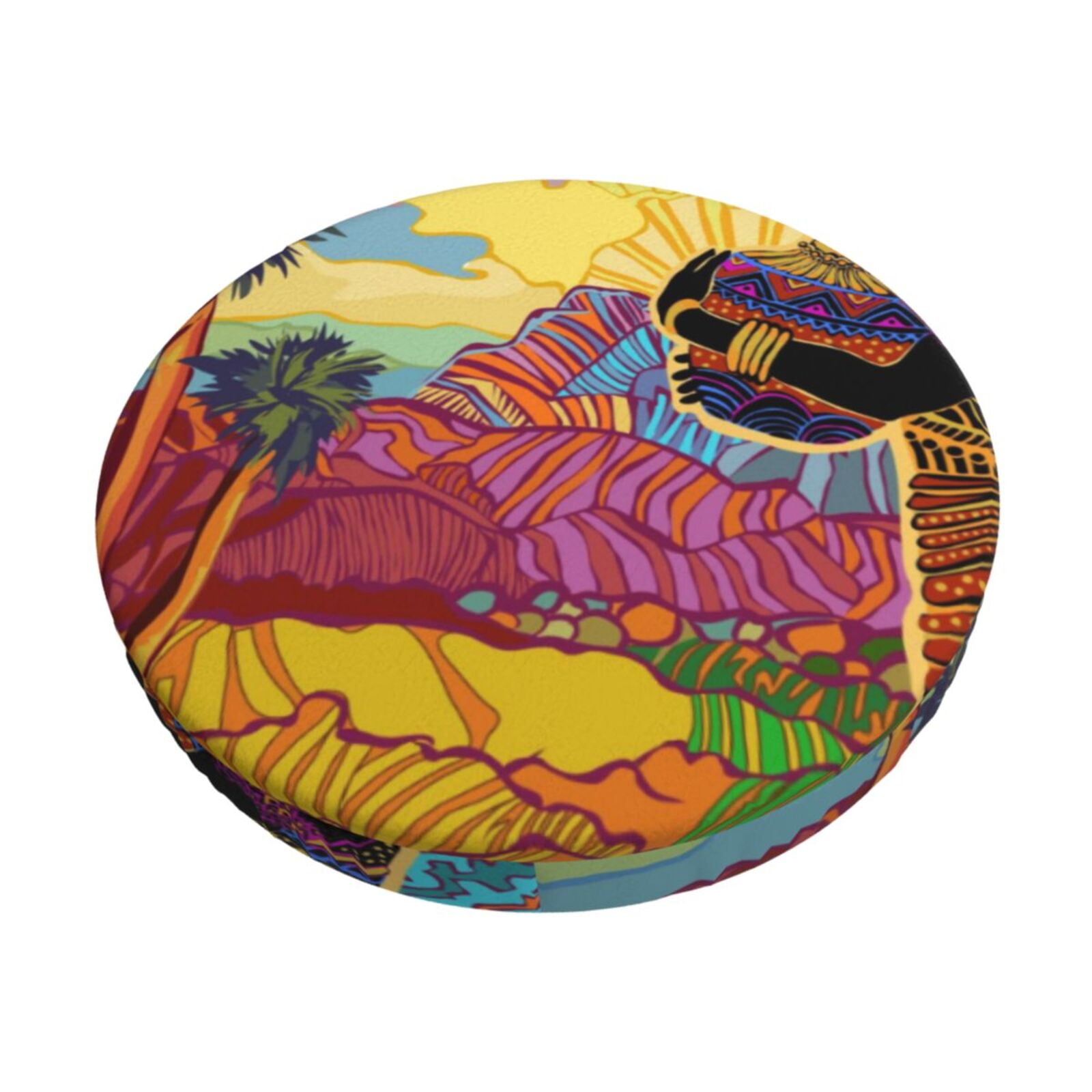 Fotbe Beautiful African Woman Stool Covers Round,Waterproof Round Bar ...