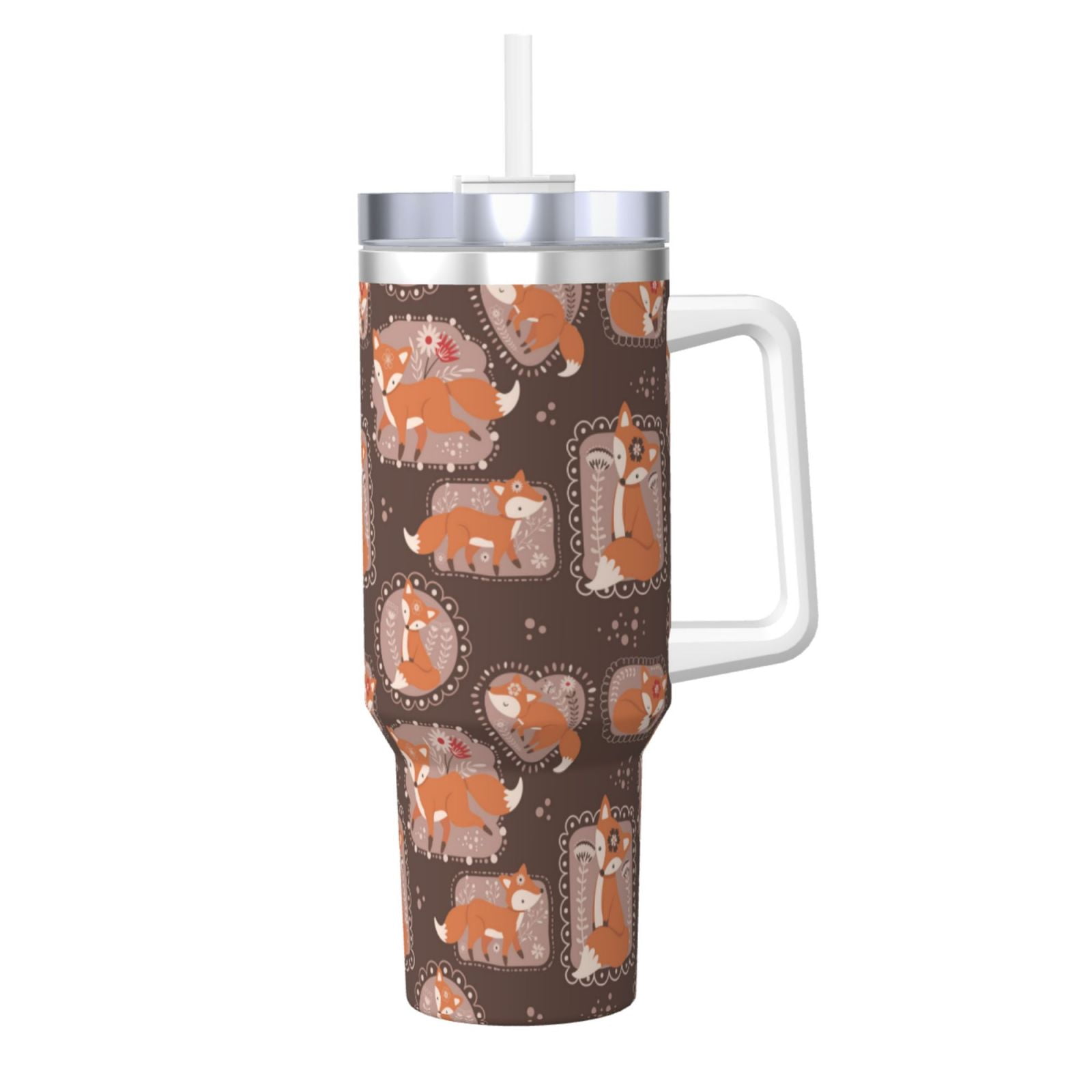 Fotbe Beautiful Fox Pattern 40oz Ice Bully With Handle And Straw ...