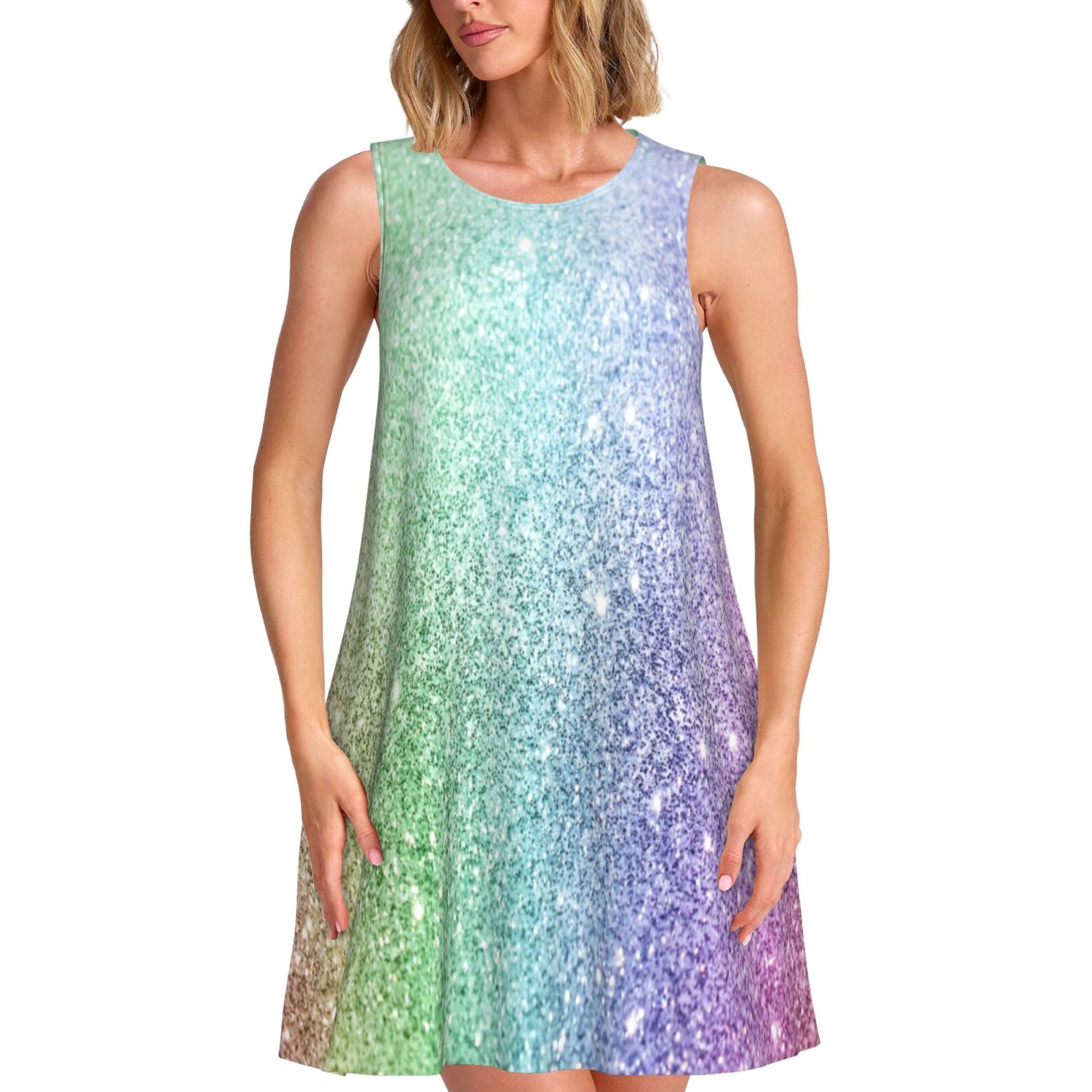 Fotbe Beautiful Glitter Pattern Women’s Summer Tank Midi Dress ...