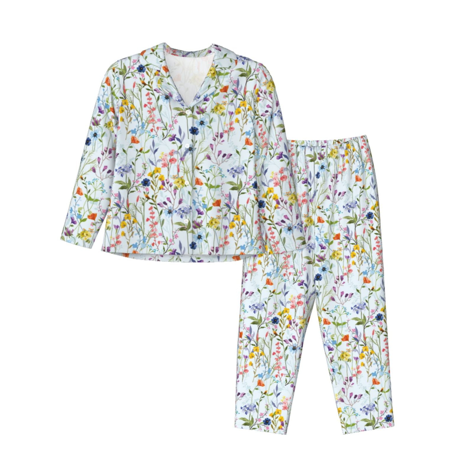 Fotbe Beautiful wild flower forest Pattern Long Sleeve Pajama Set for ...