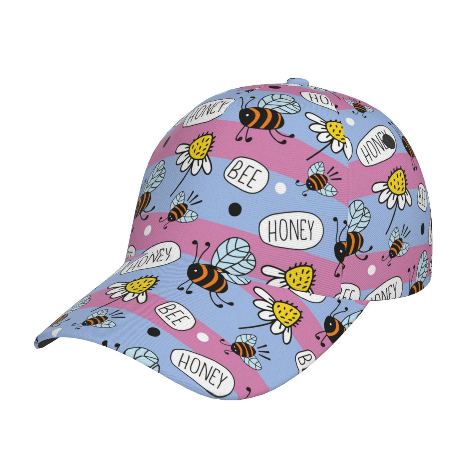 Fotbe Bees And Daisies Striped Baseball Cap, Bees And Daisies Striped ...