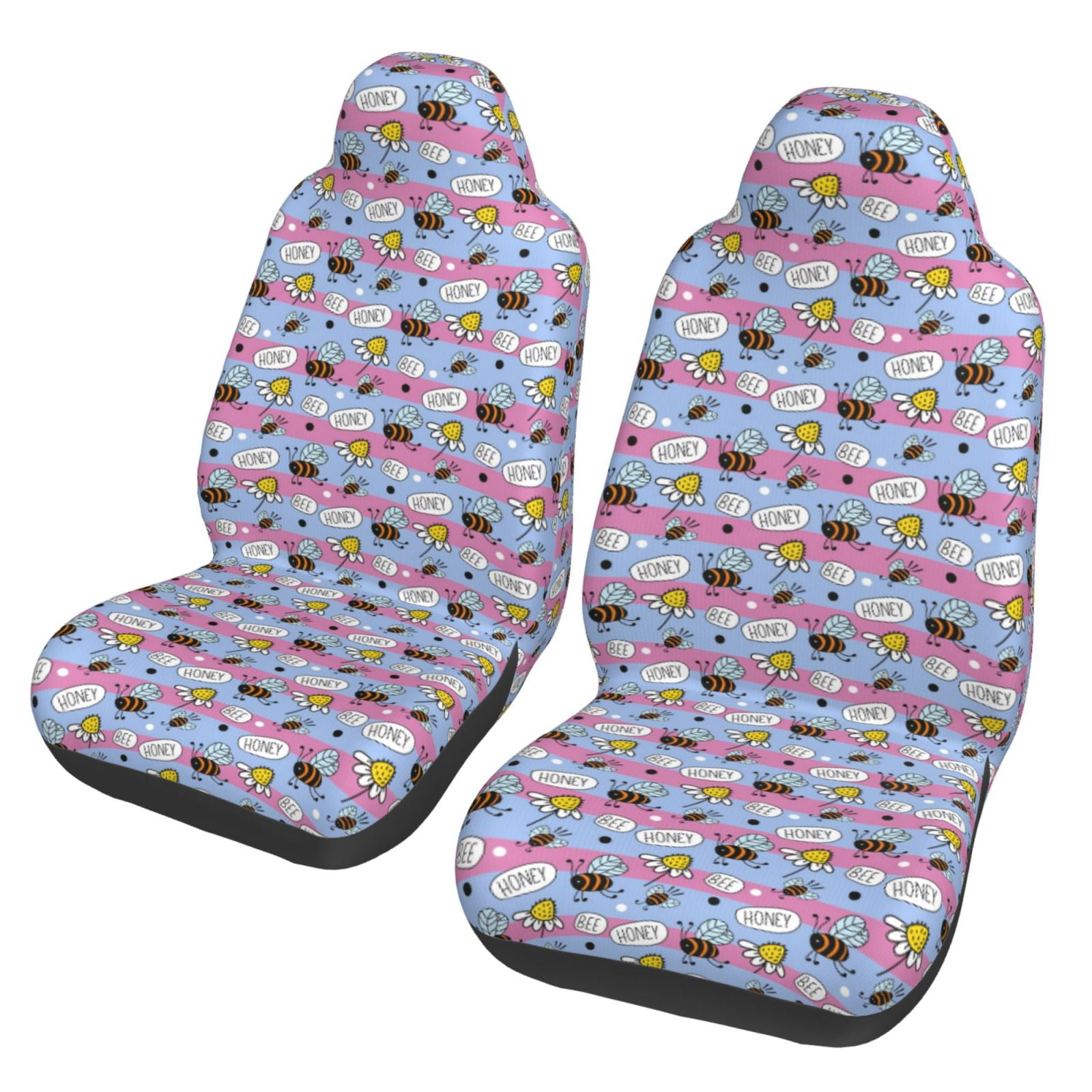 Fotbe Bees And Daisies Striped Pattern Automotive Seat Covers for Cars ...