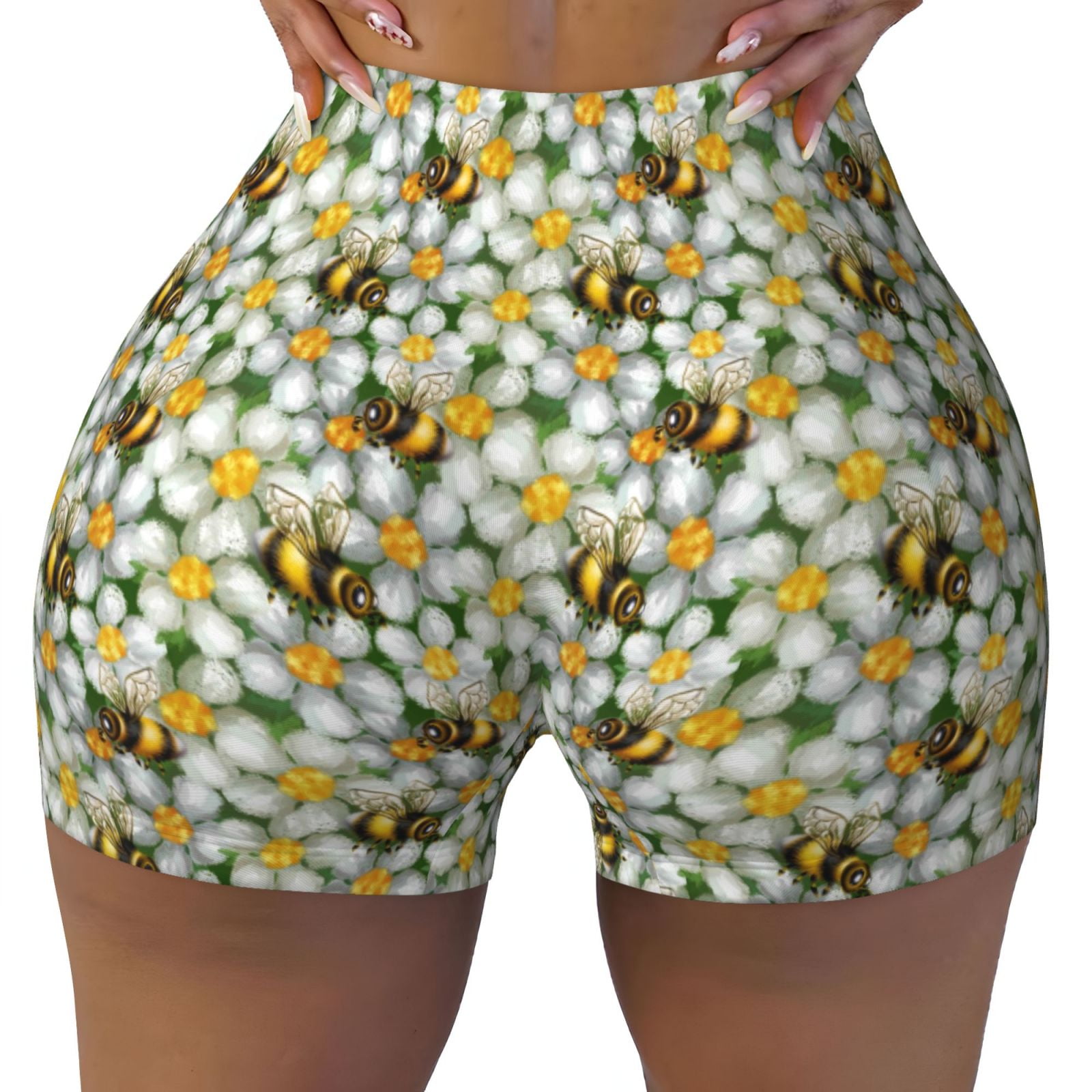 Fotbe Bees and Flower Seamless Shorts, Womens Workout Shorts High Waist ...