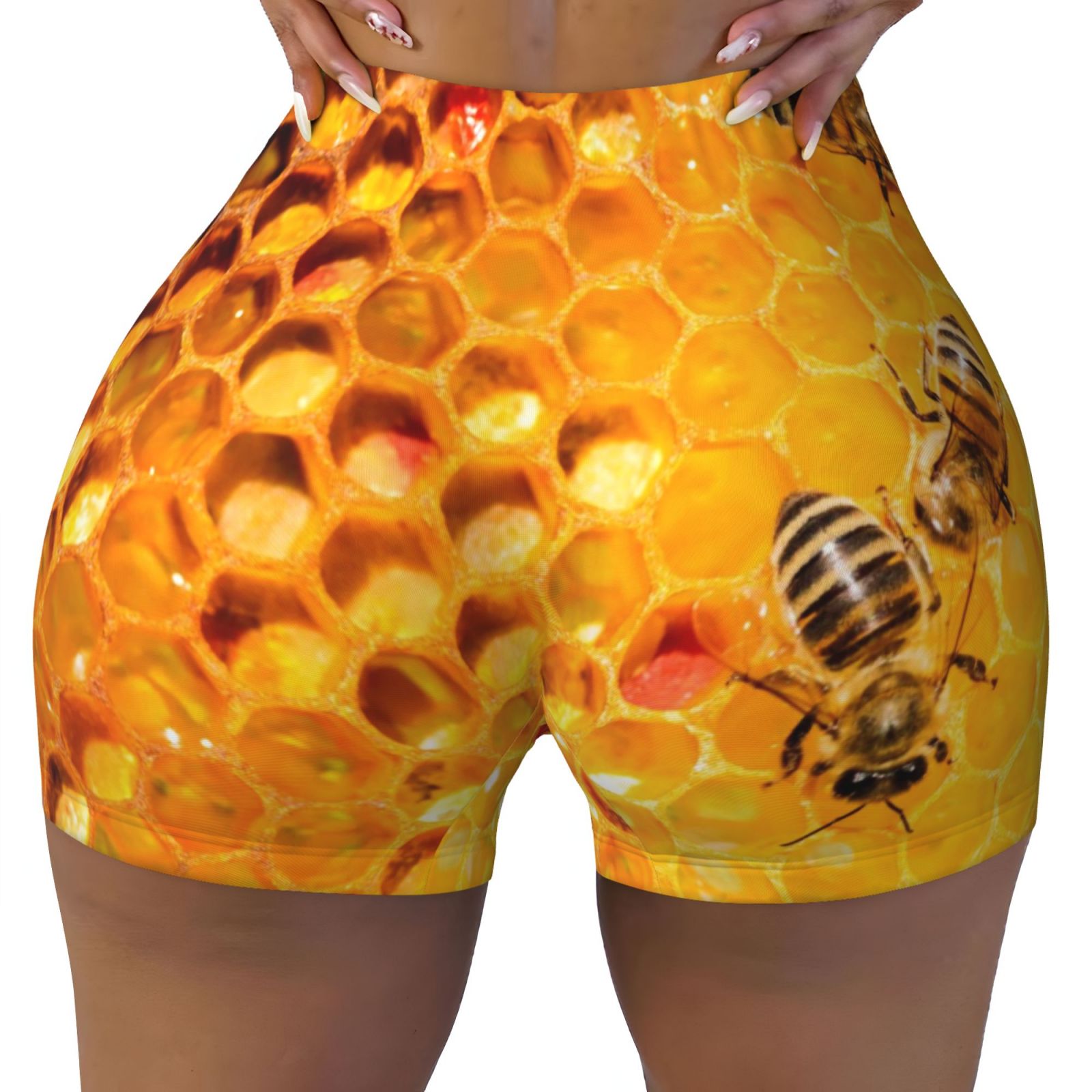 Fotbe Bees on Hive Honeycomb Seamless Shorts, Womens Workout Shorts ...