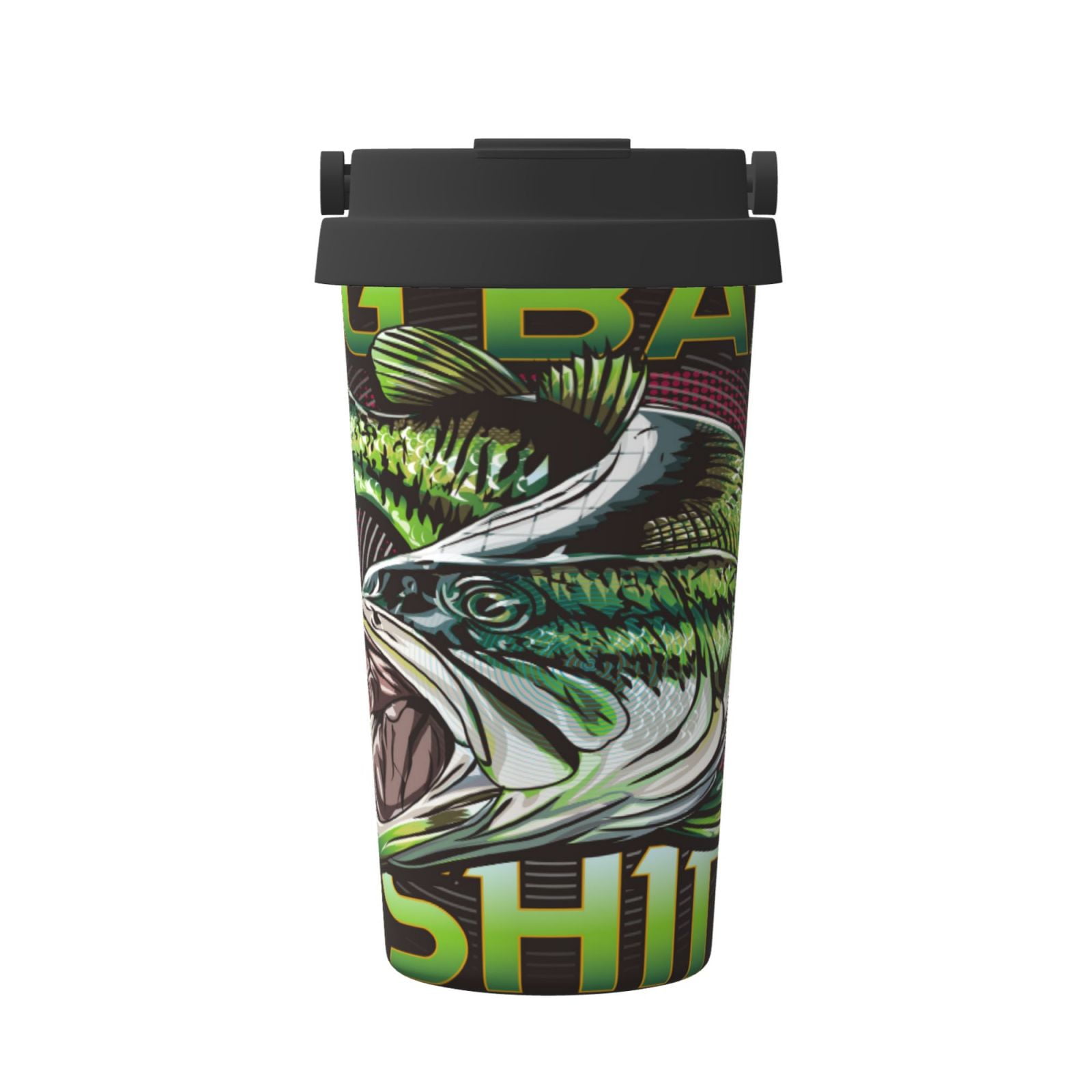 Fotbe Big Bass Fish Printed Insulated Travel Coffee Mug Spill Proof ...