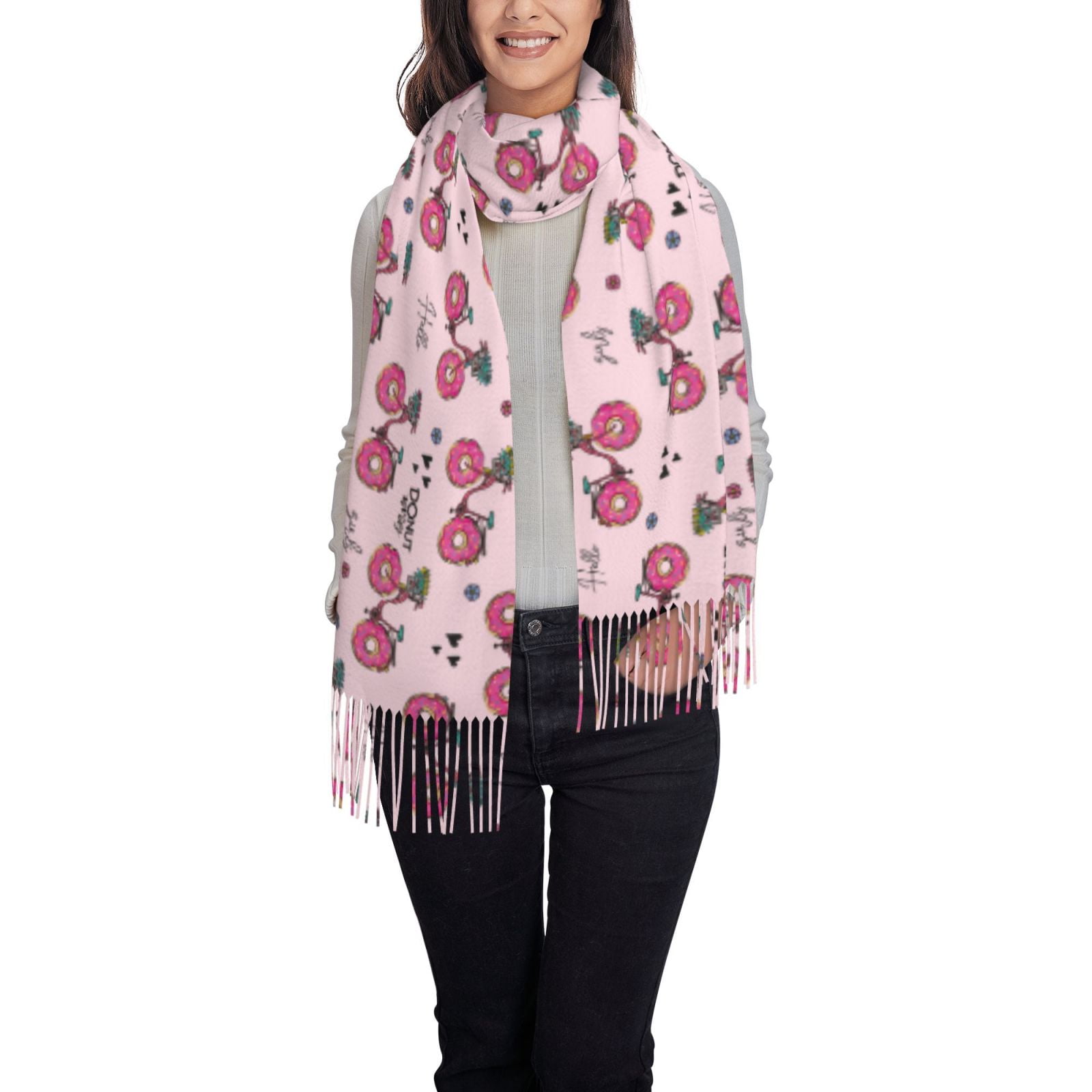 Fotbe Bike with Donut Wheels Print Womens Fall Winter Scarf Tassel Soft ...