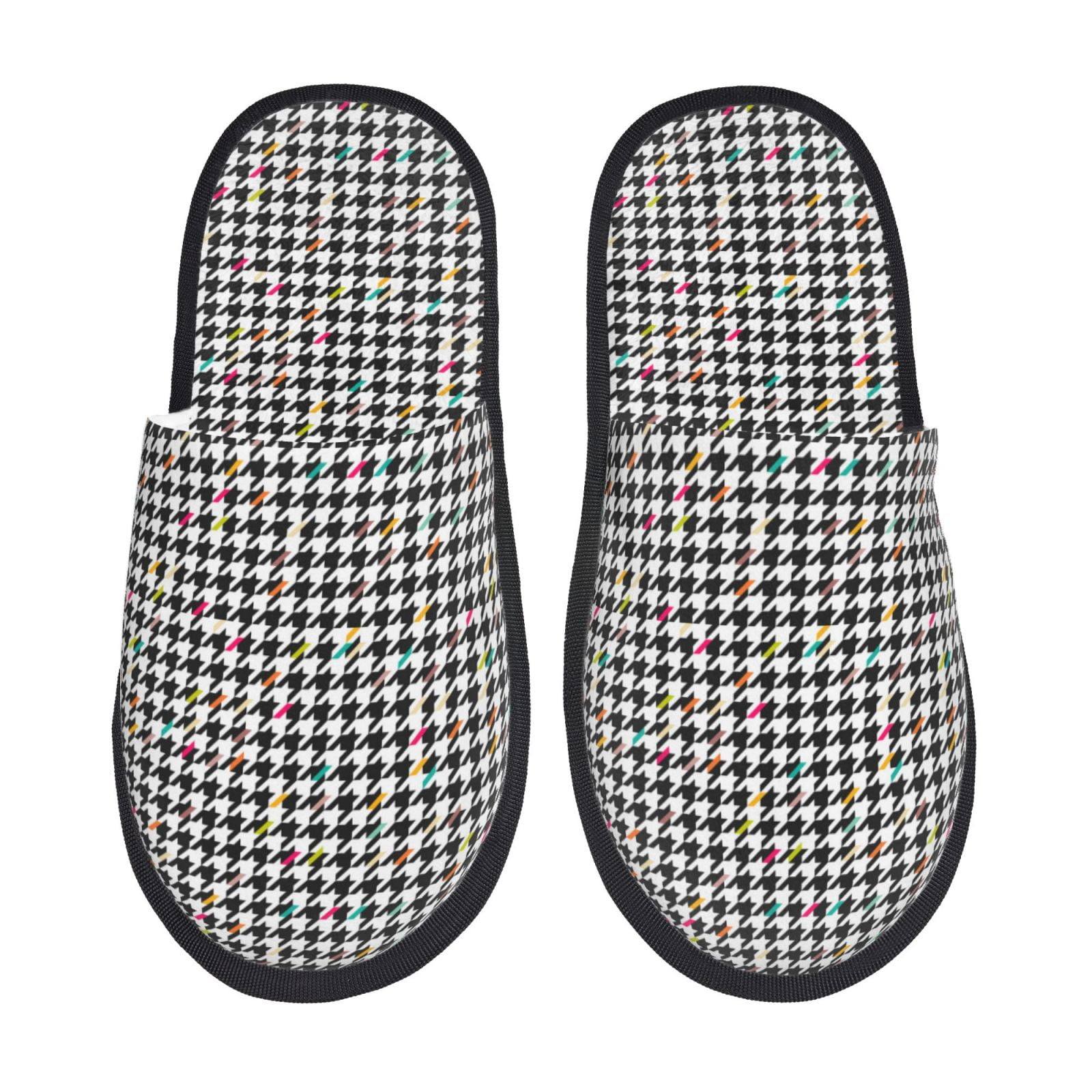 Fotbe Black And White Houndstooth Pattern Women's Fuzzy Slippers Plush ...