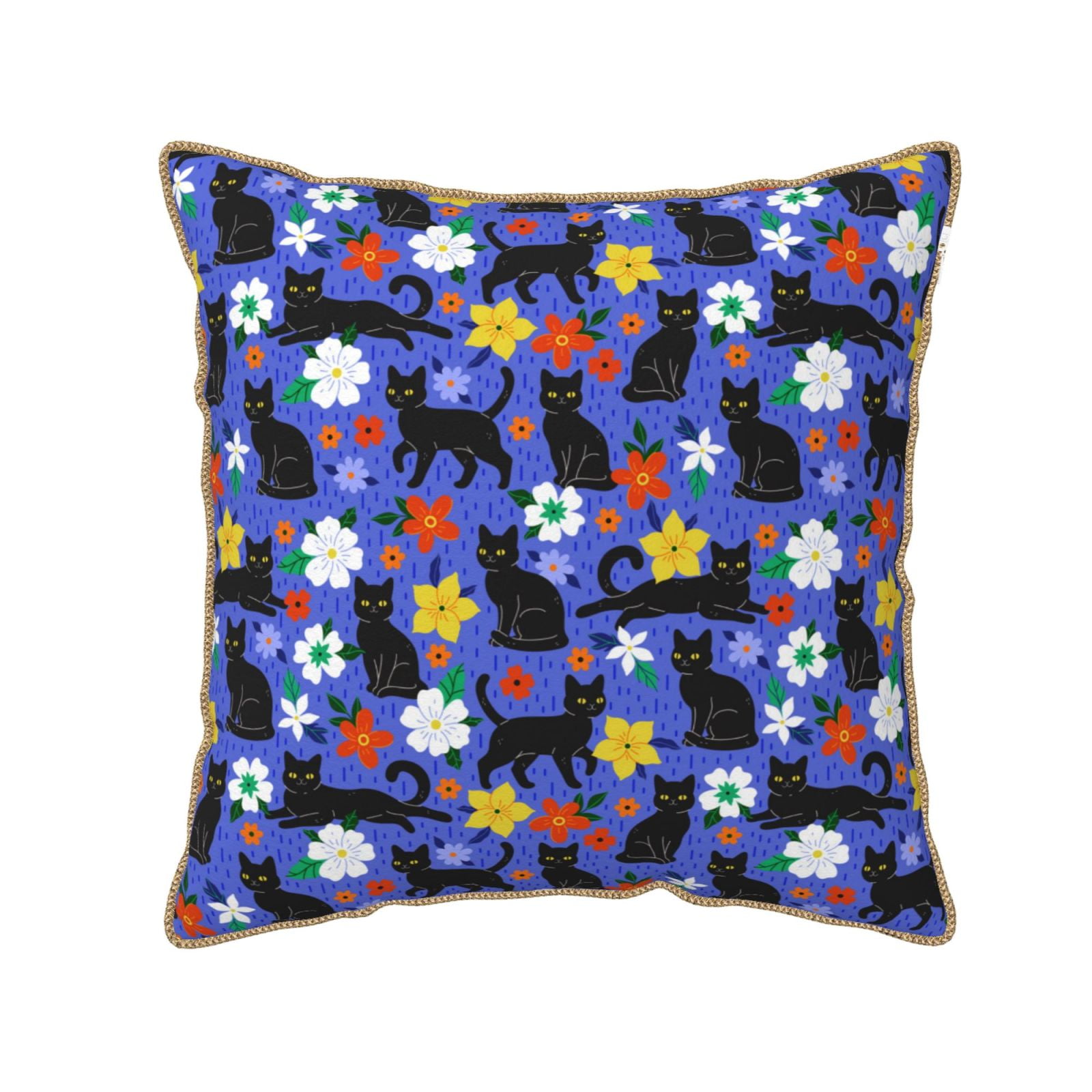 Fotbe Black Cats And Flowers Pattern Velvet Decorative Throw Pillow ...