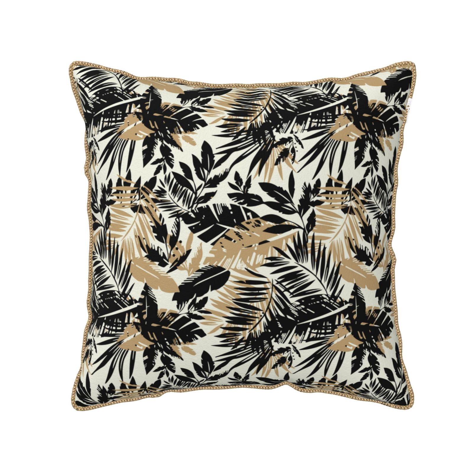 Fotbe Black Palm Leaves Pattern Velvet Decorative Throw Pillow Covers ...