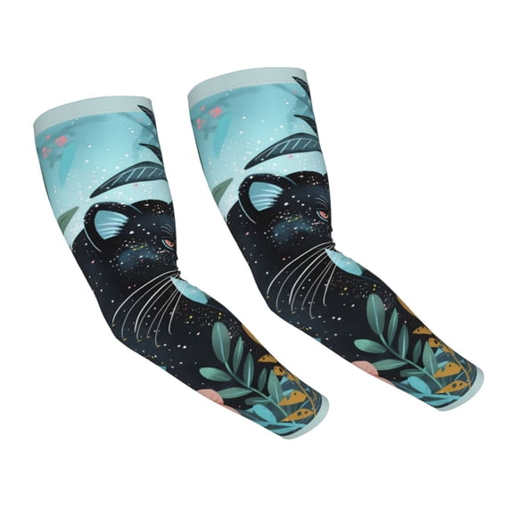 Fotbe Black Panther Floral Illustration UV Sun Protection Arm Sleeves ...