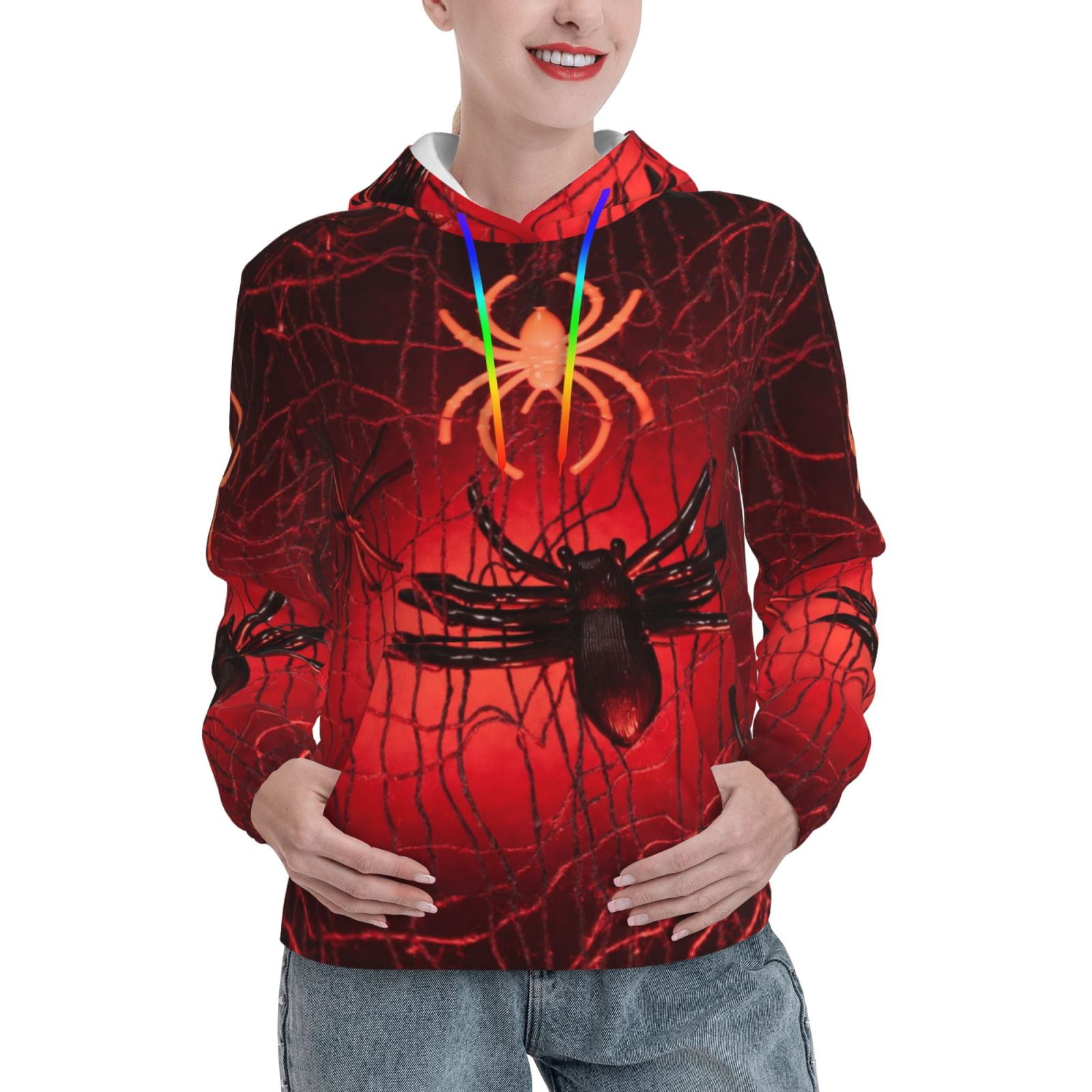 Fotbe Black Spider Web With Spiders Pattern Womens Long Sleeve Hoodie ...