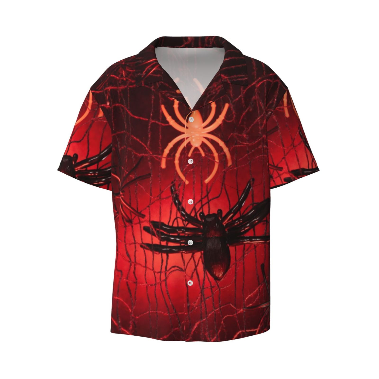 Fotbe Black Spider Web With Spiders print Short Sleeve Button Down ...