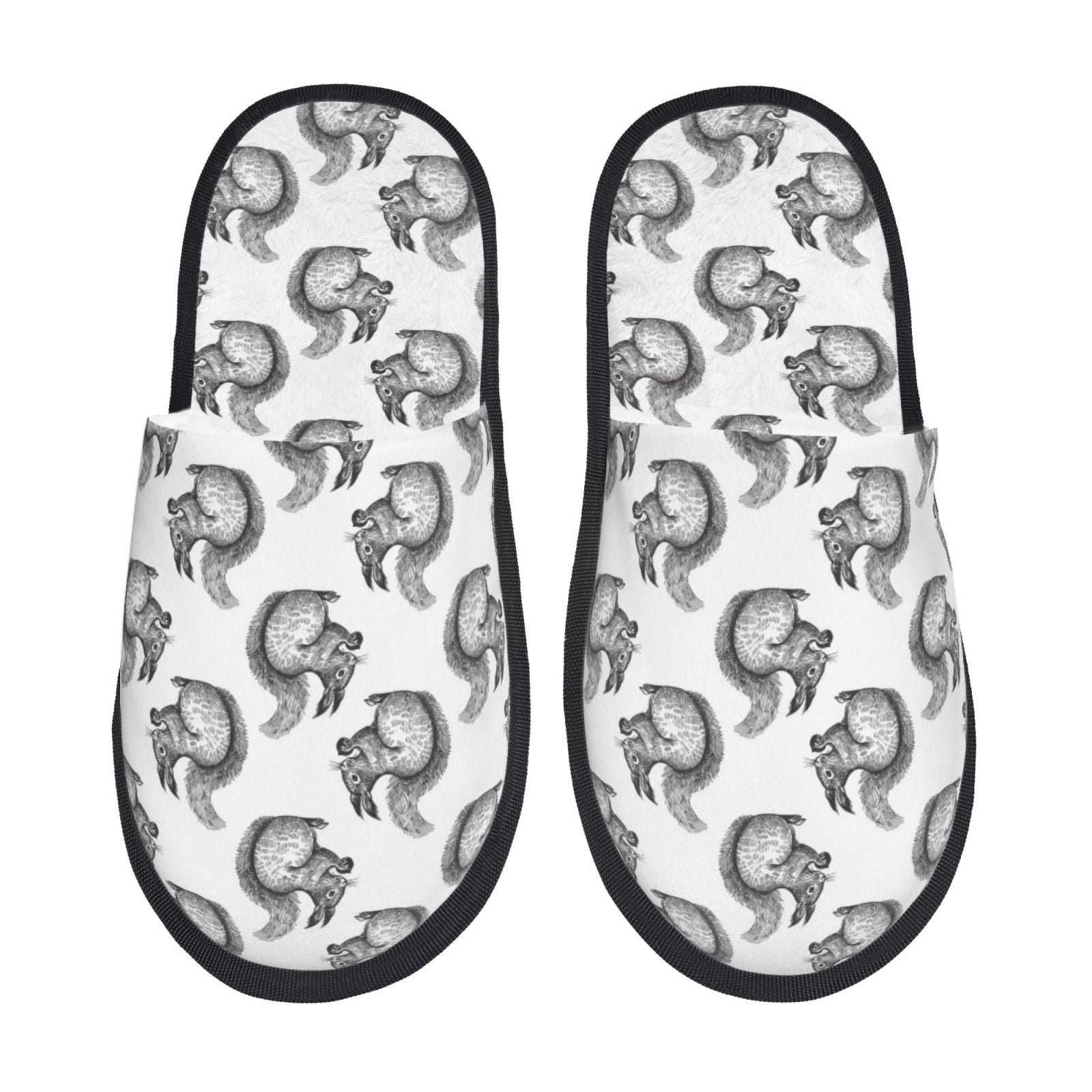 Fotbe Black Squirrel Pattern Women's Fuzzy Slippers Plush Slippers ...