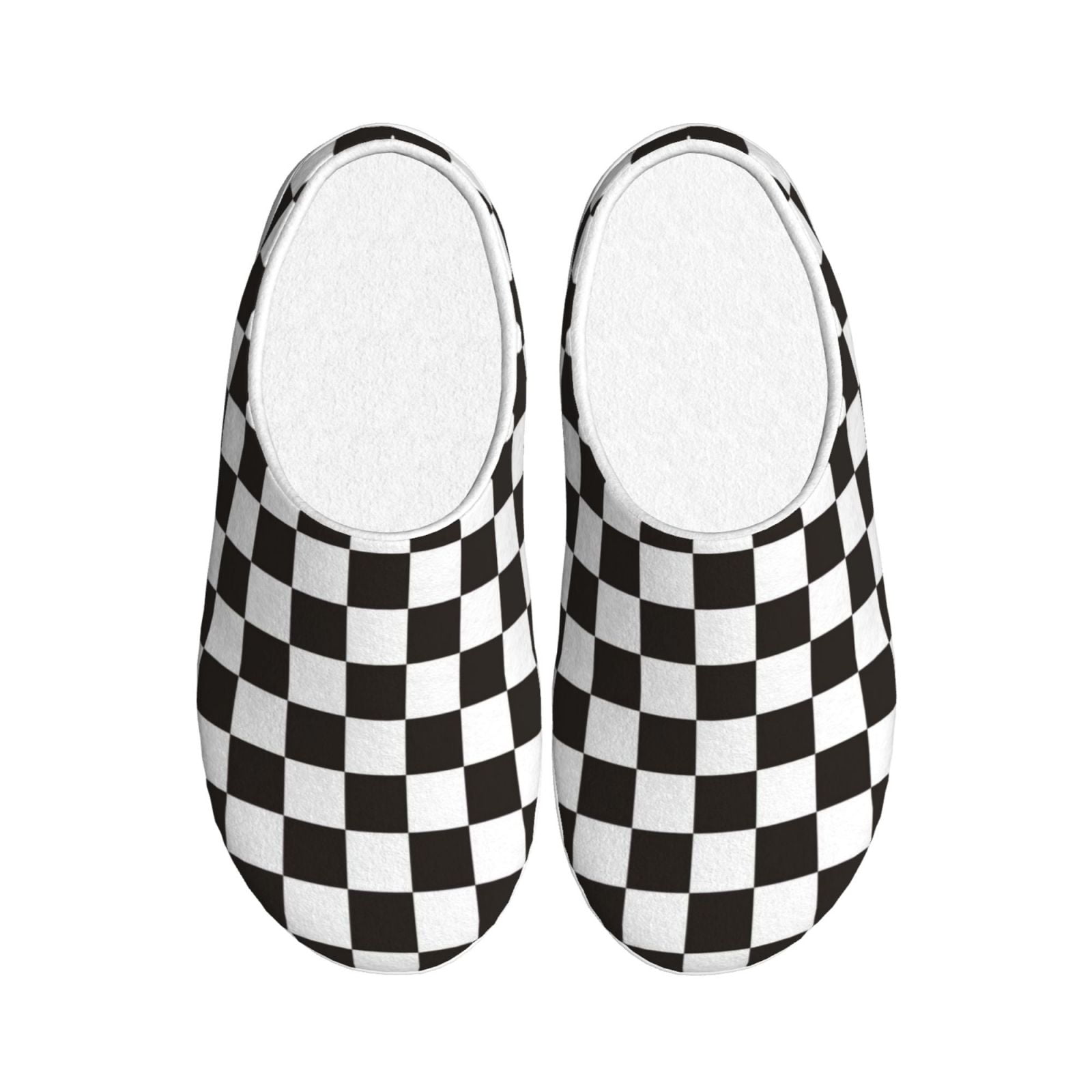 Fotbe Black and White Checkerboard Pattern Women's Fuzzy Curly Fur ...