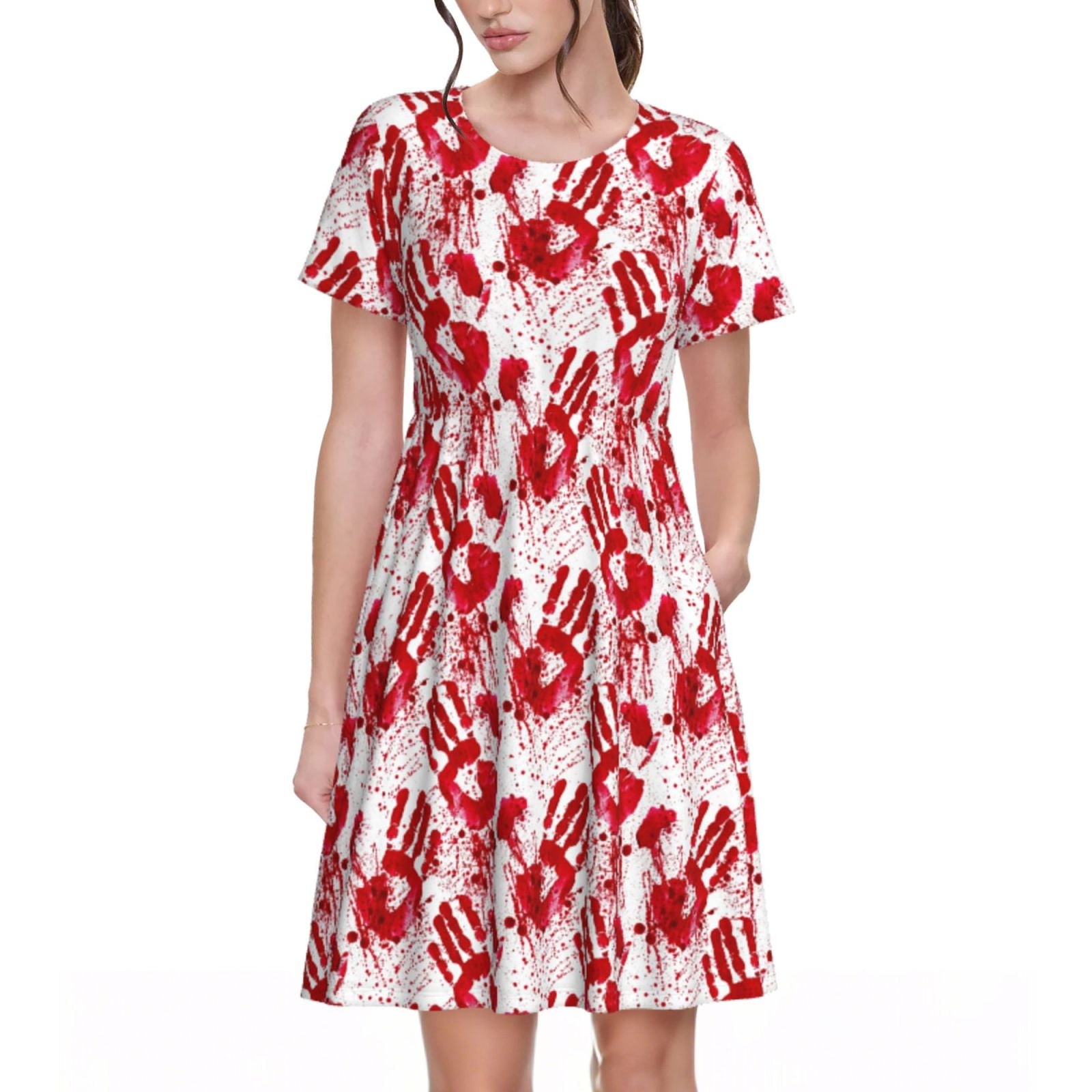 Fotbe Bloody Hand 2 Pattern Dress Casual Womens Fashion Short Sleeve ...