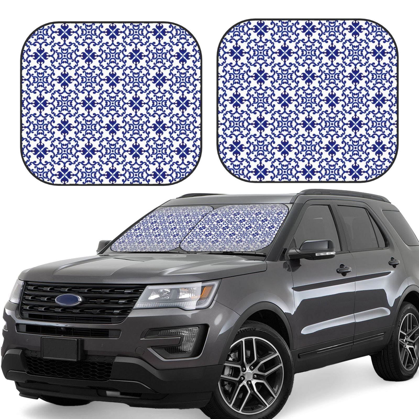 Fotbe Blue And White Porcelain Chinaware 2-Piece Car Windshield Sun ...