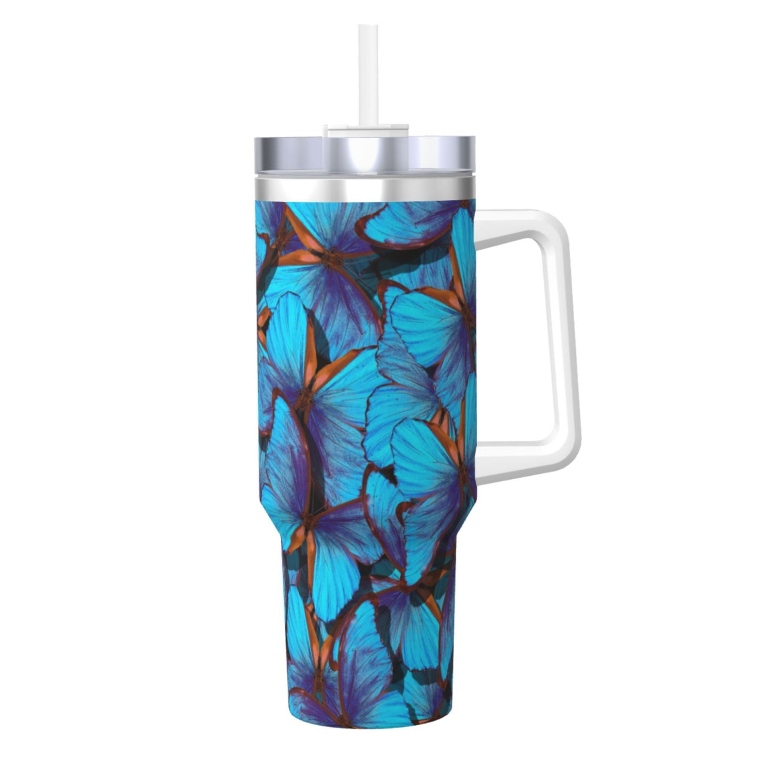 Fotbe Blue Butterflies Pattern 40oz Ice Bully With Handle And Straw ...