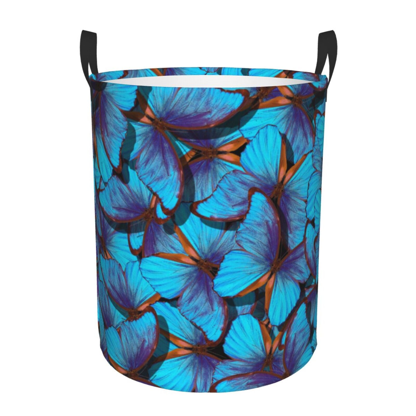Fotbe Blue Butterflies Pattern Laundry Basket with Handles, Waterproof ...